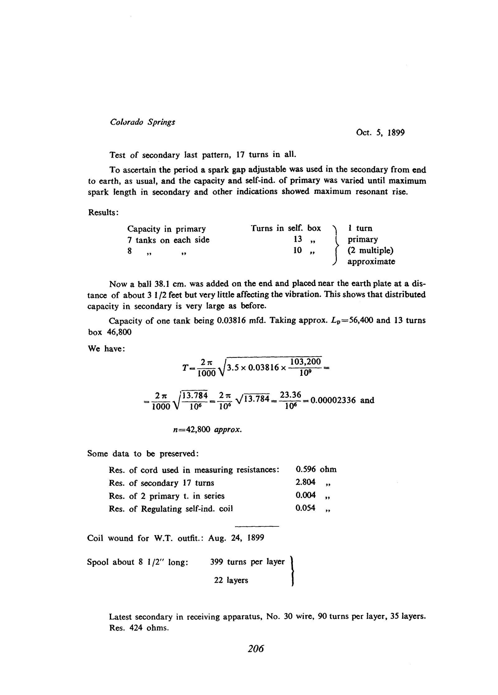 Nikola Tesla: Colorado Springs Notes, 1899-1900 - Page 206 | Tesla Universe