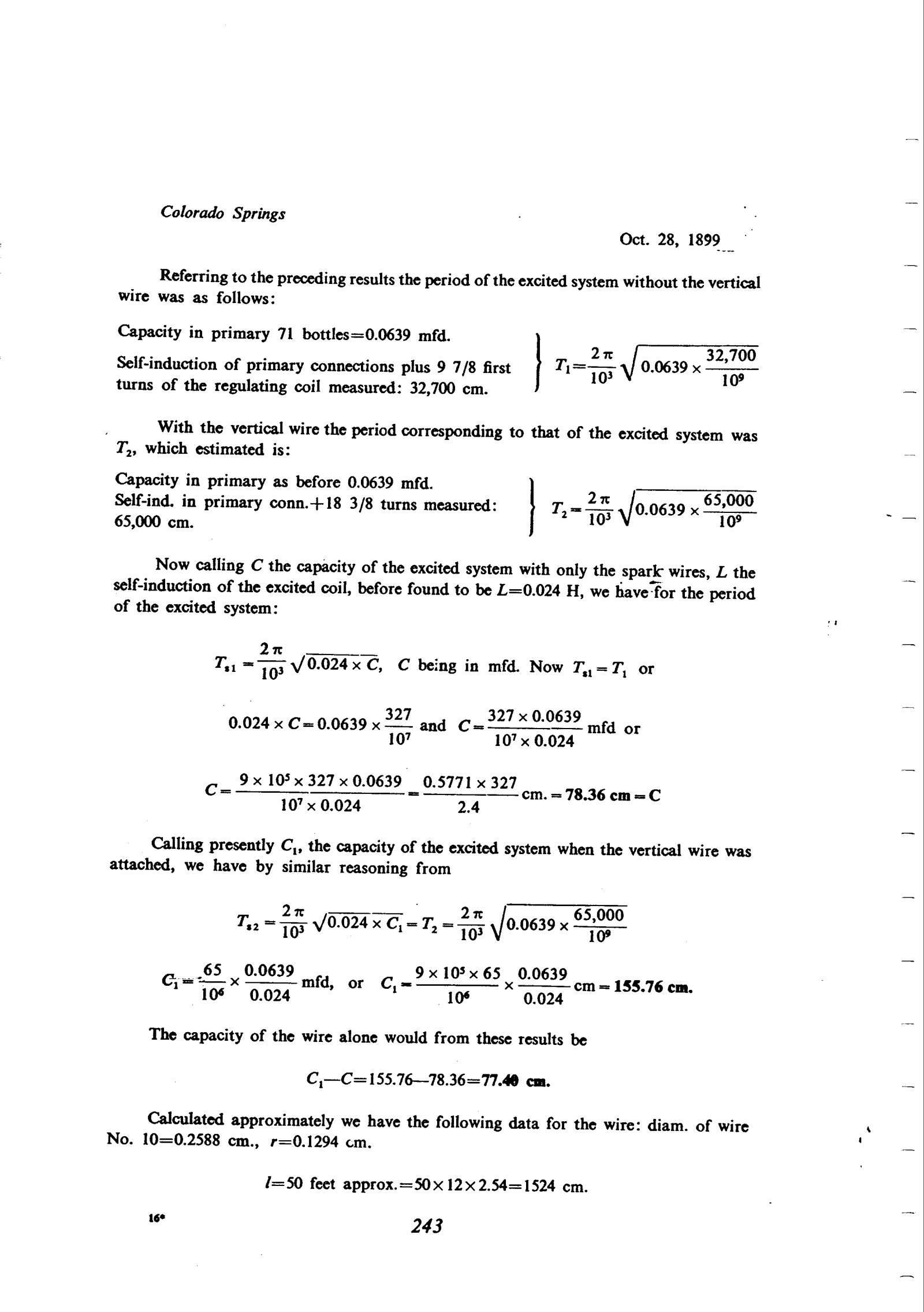 Nikola Tesla: Colorado Springs Notes, 1899-1900 - Page 243 | Tesla Universe