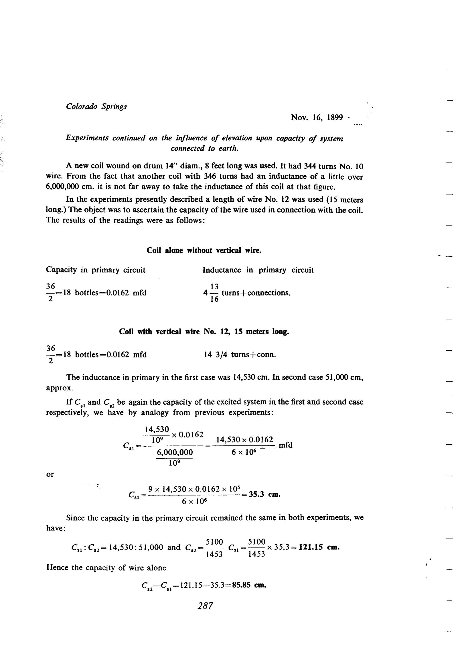 Nikola Tesla: Colorado Springs Notes, 1899-1900 - Page 287 | Tesla Universe