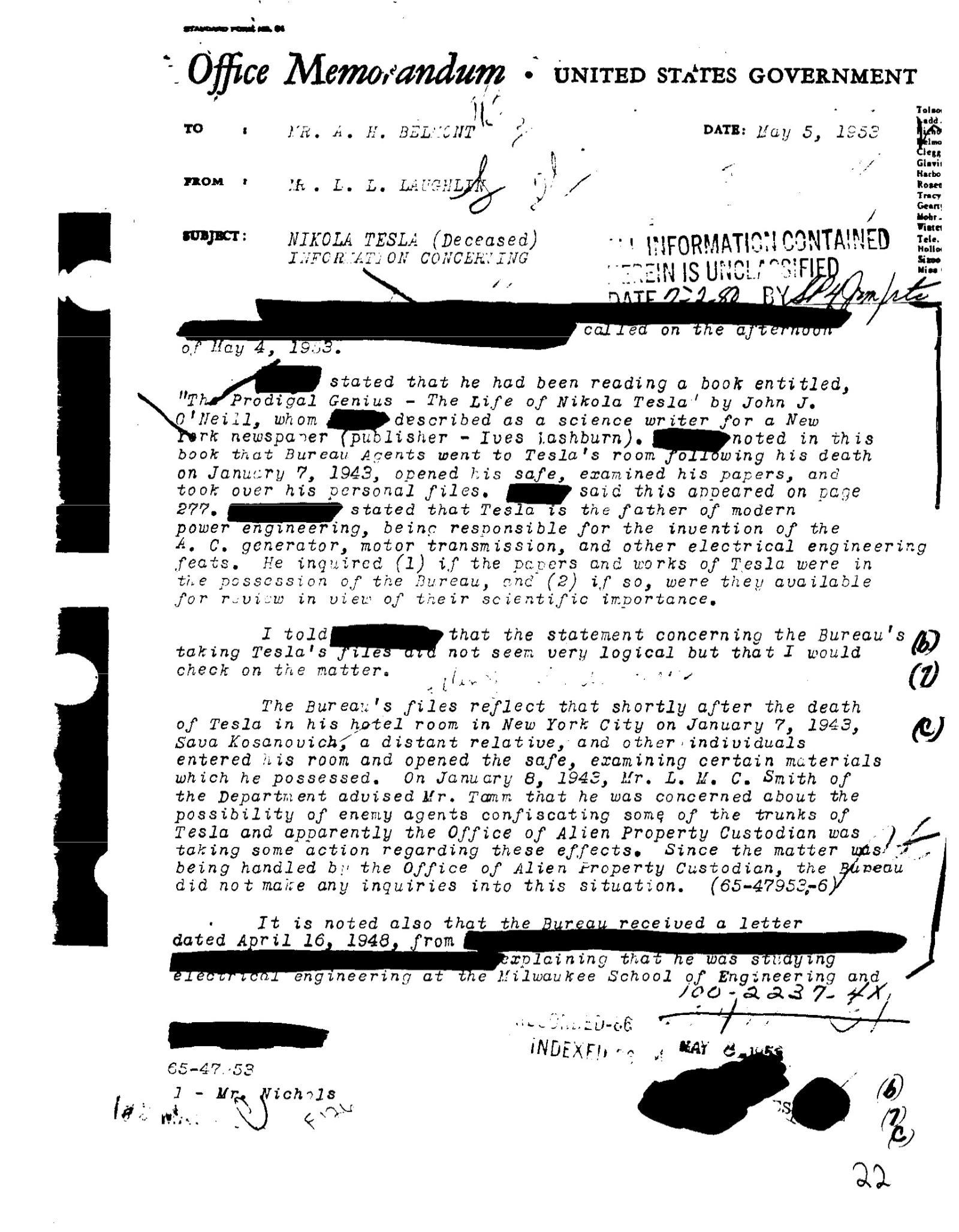 Nikola Tesla FBI Files - Page 22 | Tesla Universe