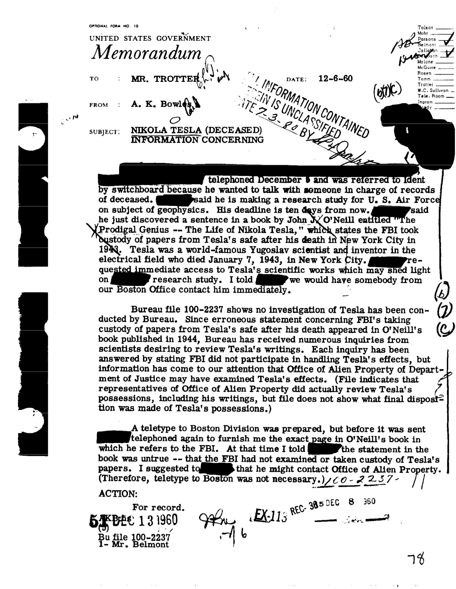 Nikola Tesla FBI Files - Page 78 | Tesla Universe