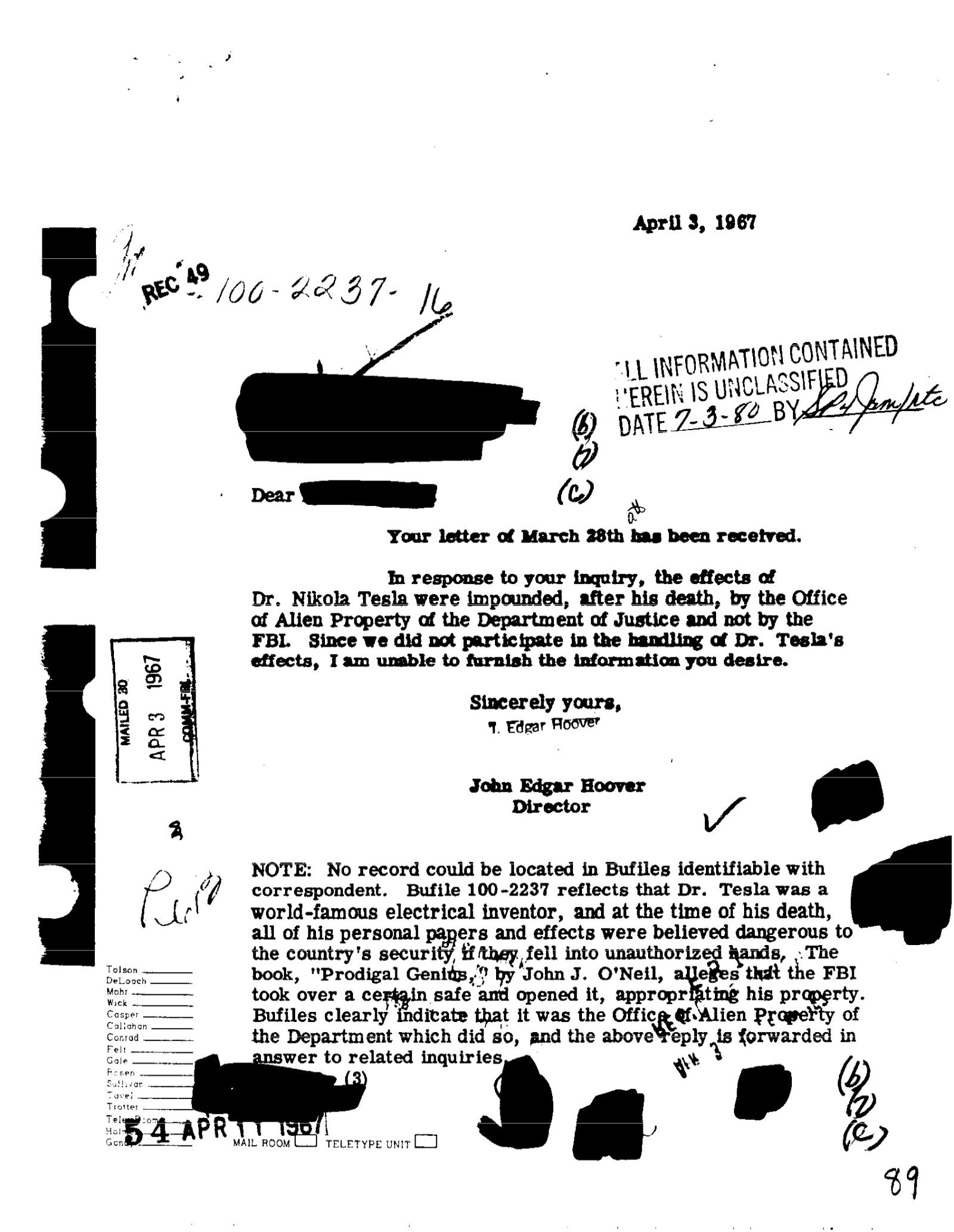 Nikola Tesla FBI Files - Page 89 | Tesla Universe