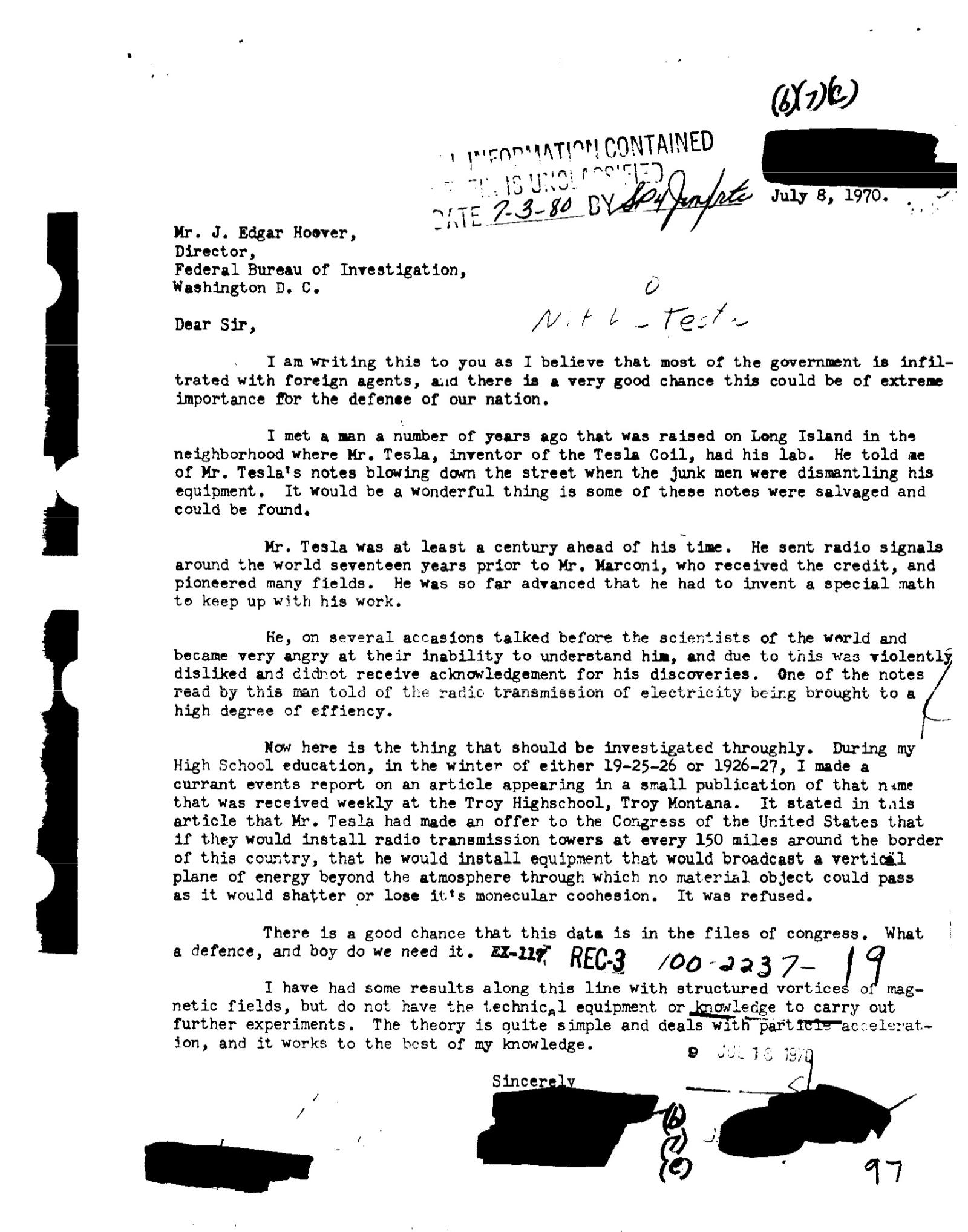 Nikola Tesla FBI Files - Page 97 | Tesla Universe