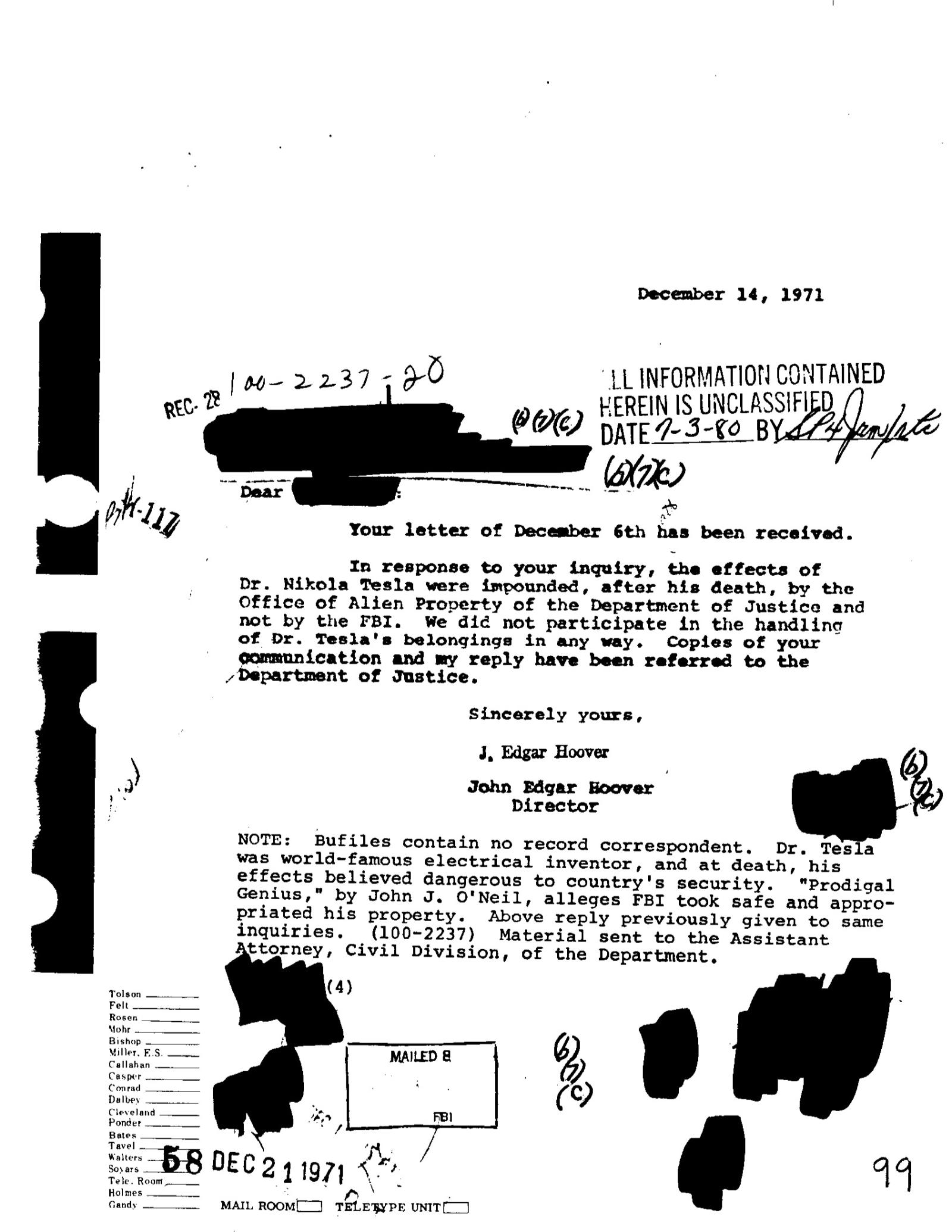 Nikola Tesla FBI Files - Page 99 | Tesla Universe