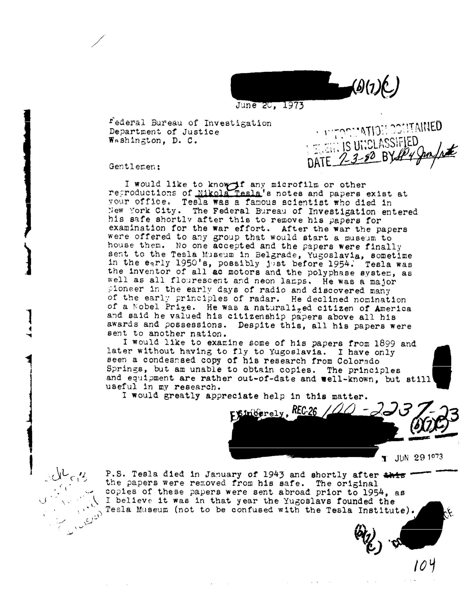 Nikola Tesla FBI Files - Page 104 | Tesla Universe