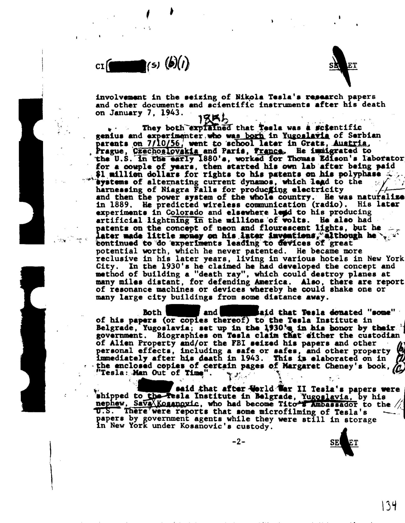 Nikola Tesla FBI Files - Page 134 | Tesla Universe