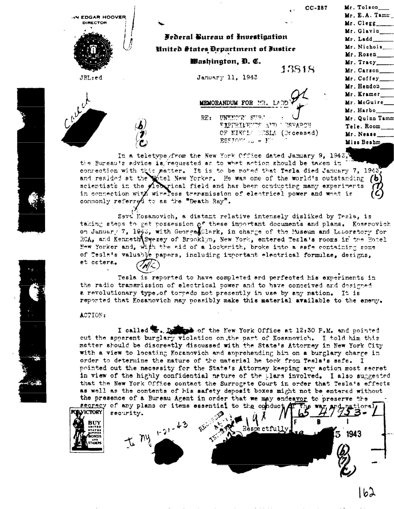 Nikola Tesla FBI Files - Page 162 | Tesla Universe