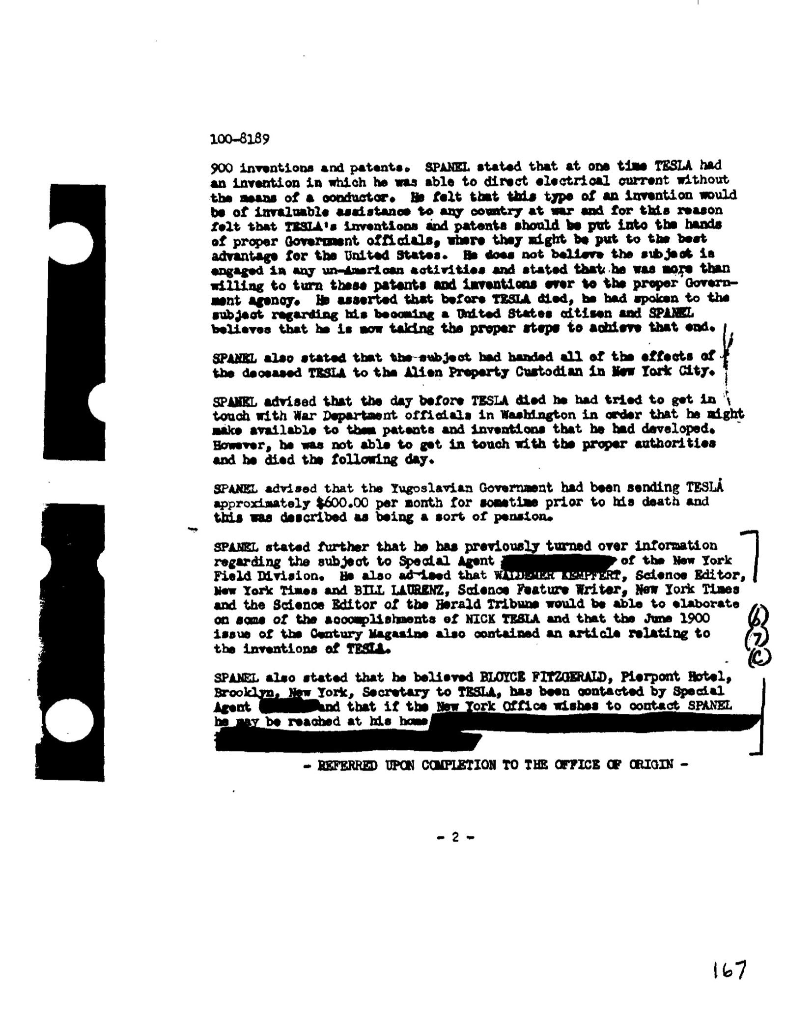 Nikola Tesla FBI Files - Page 167 | Tesla Universe