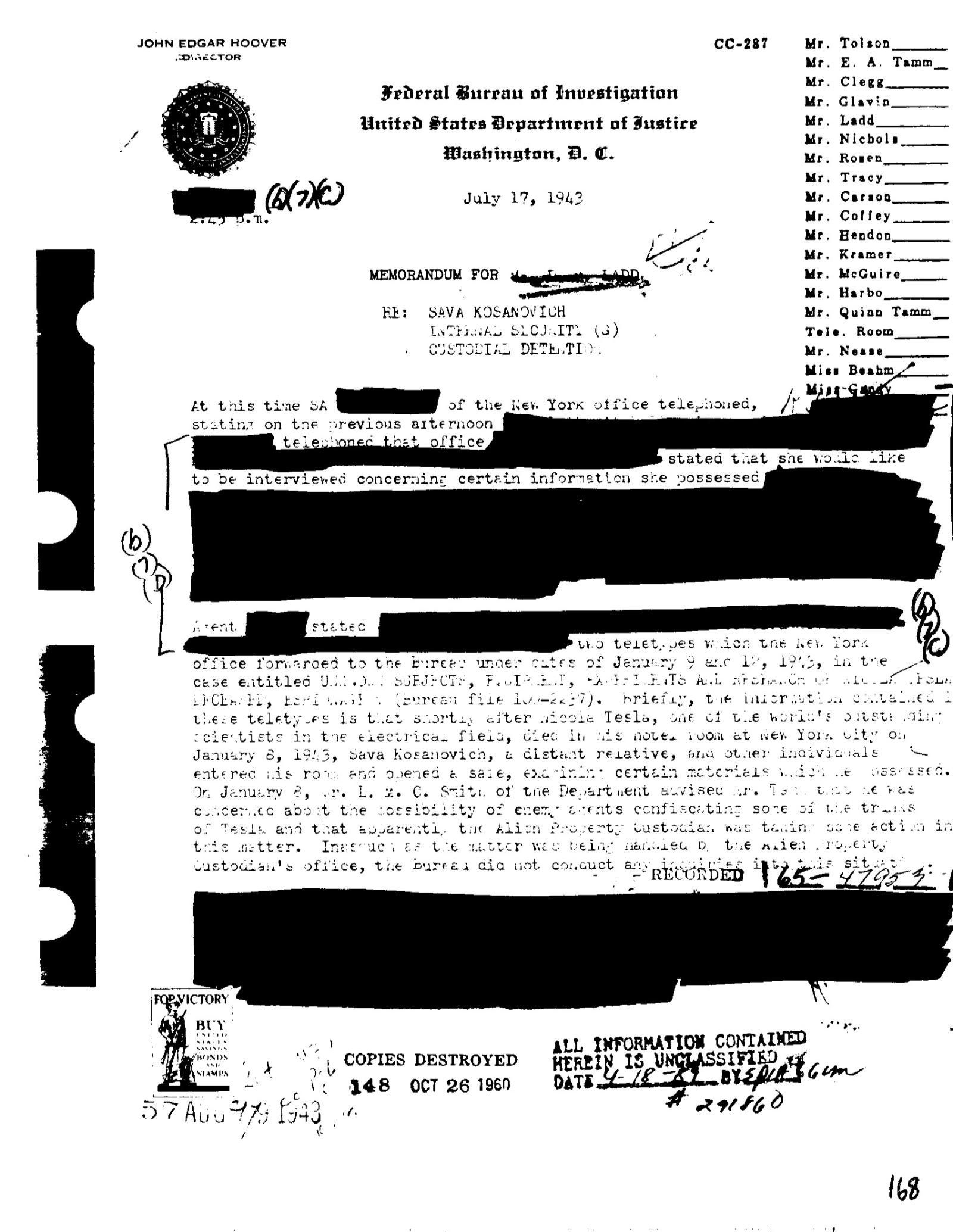 Nikola Tesla FBI Files - Page 168 | Tesla Universe