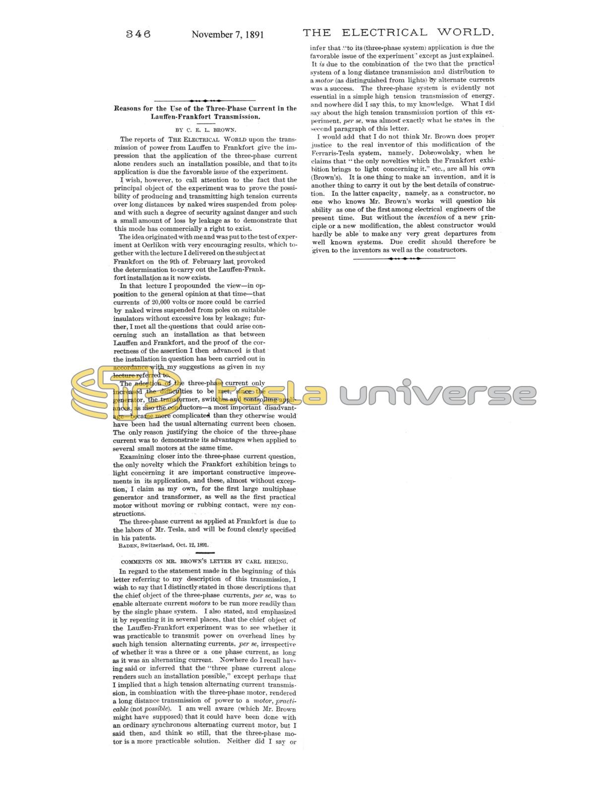 Reasons for the Use of the Three-Phase Current in the Lauffen-Frankfort ...