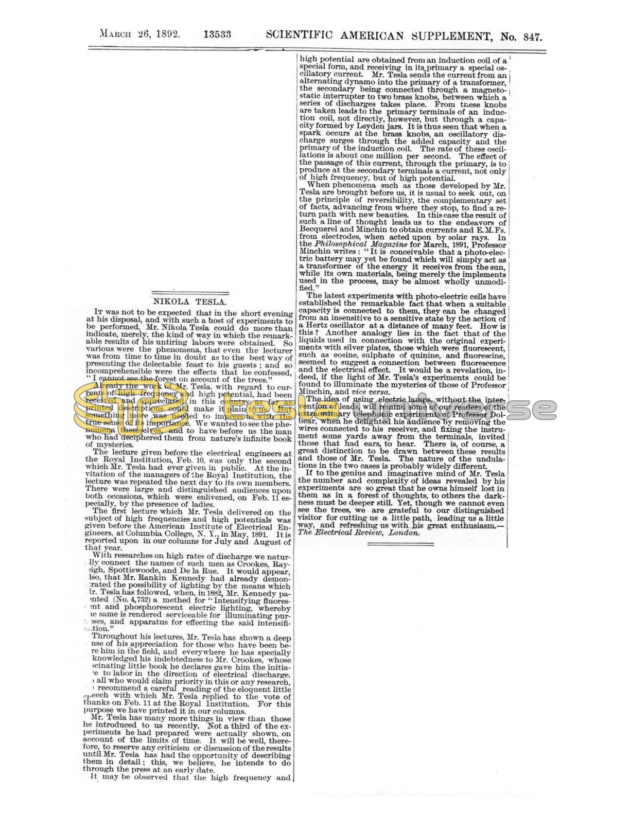 Nikola Tesla - Notes on Recent Lectures and Experiments | Tesla Universe