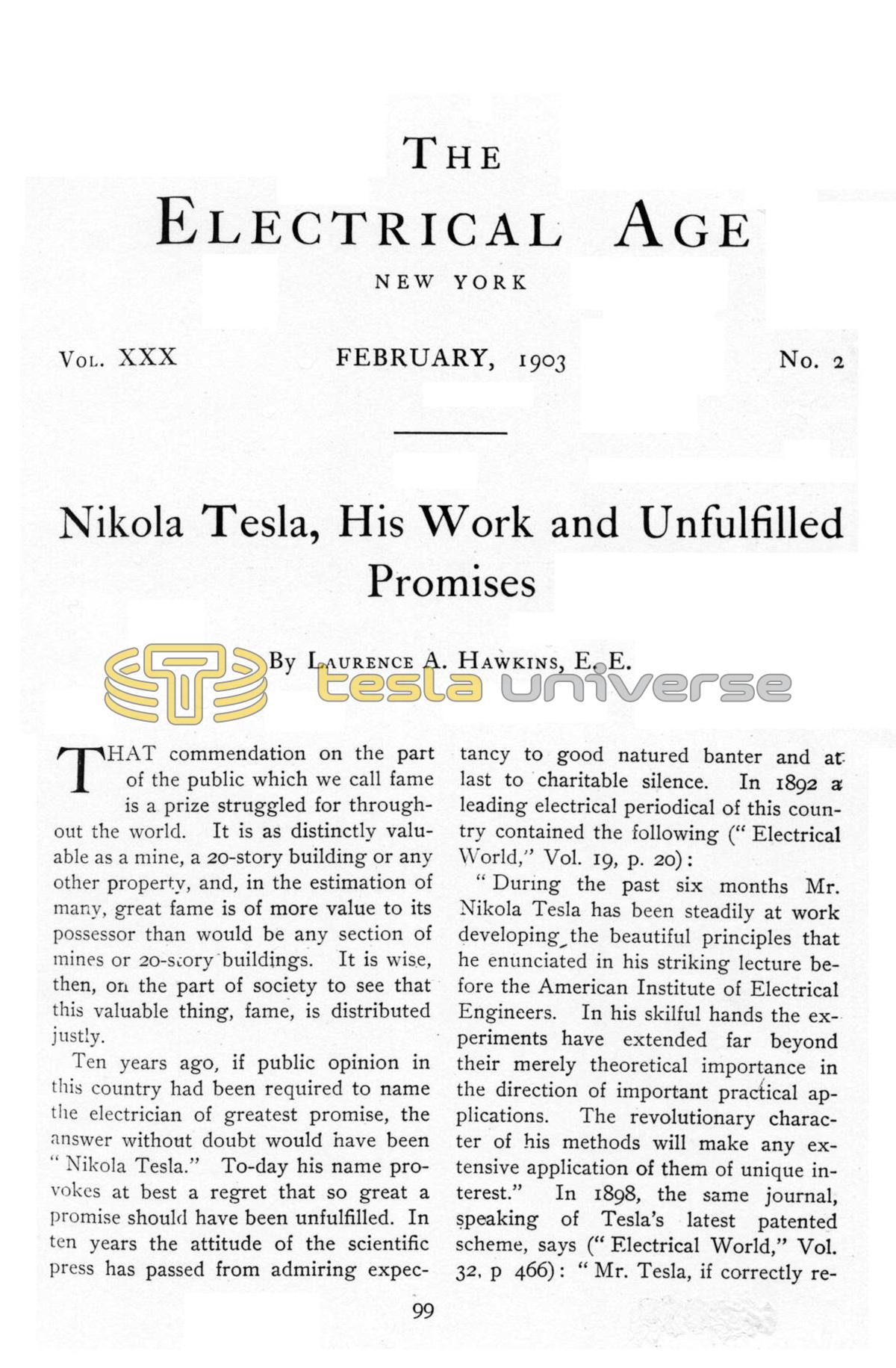 Nikola Tesla, His Work and Unfulfilled Promises - Page 1 | Tesla Universe