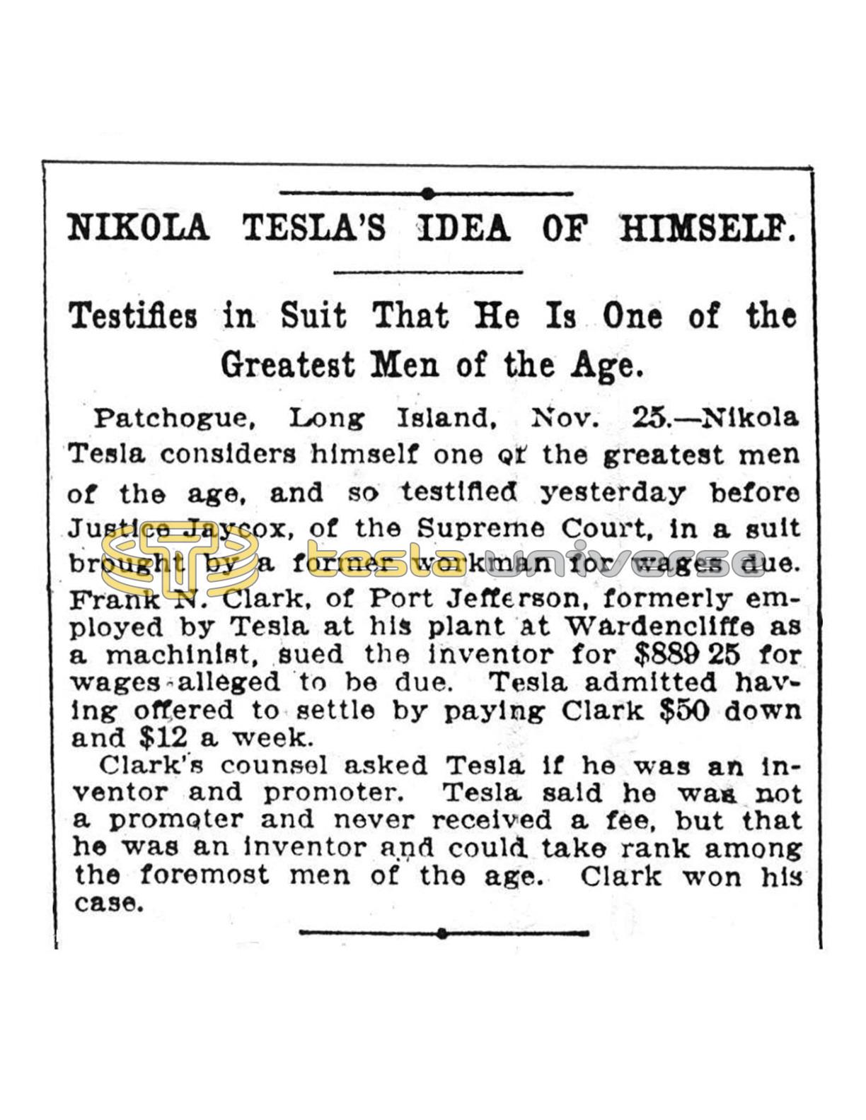Nikola Tesla's Idea of Himself | Tesla Universe