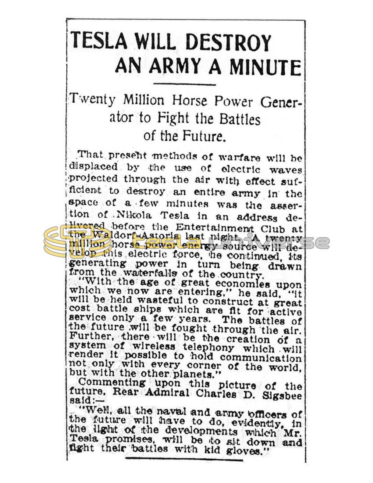 Nikola Tesla Will Destroy an Army a Minute | Tesla Universe