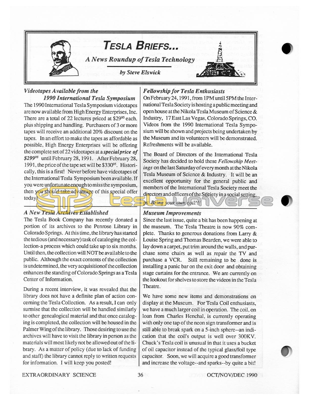 Tesla Briefs... A News Roundup of Tesla Technology (Oct. 1990) | Tesla ...