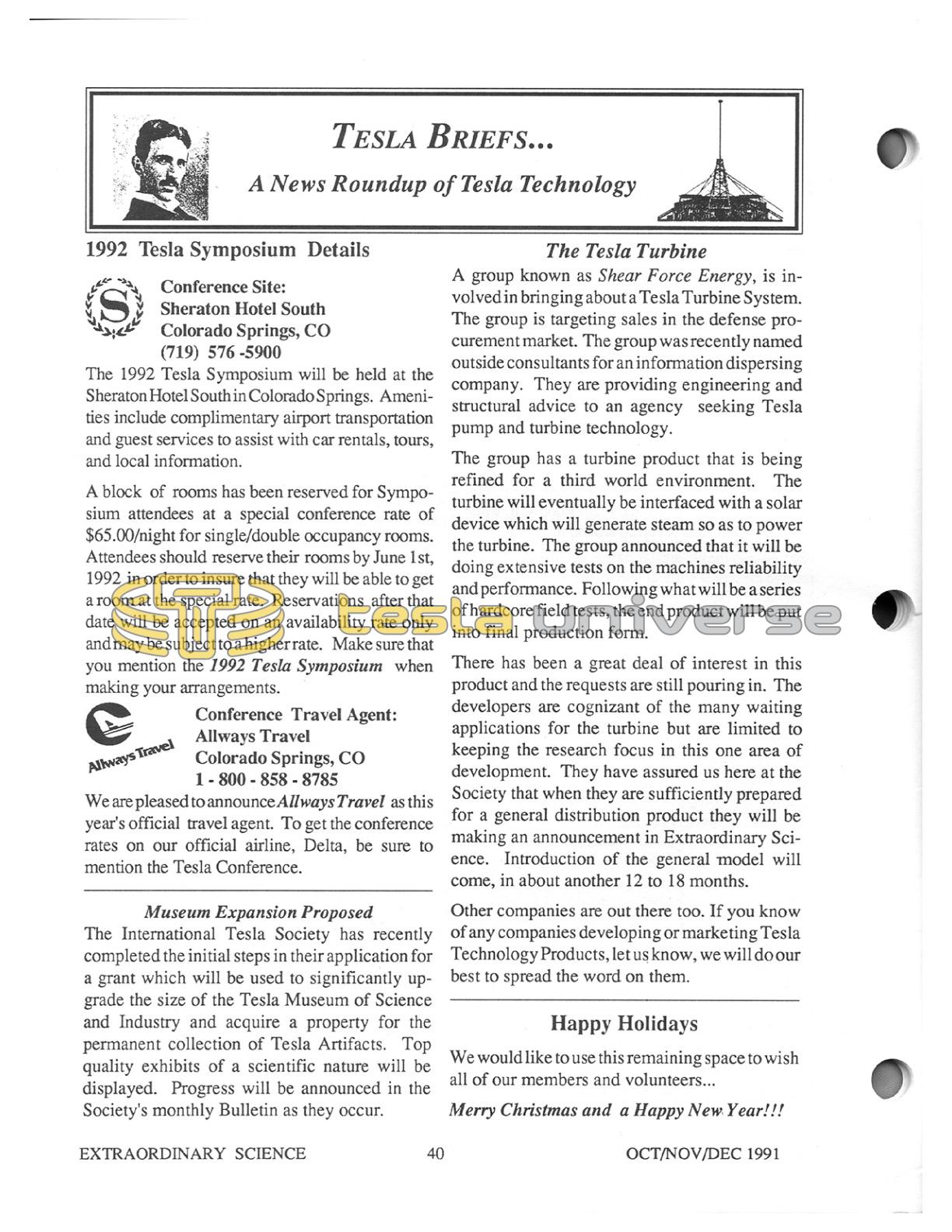 Tesla Briefs... A News Roundup of Tesla Technology (Oct. 1991) | Tesla ...