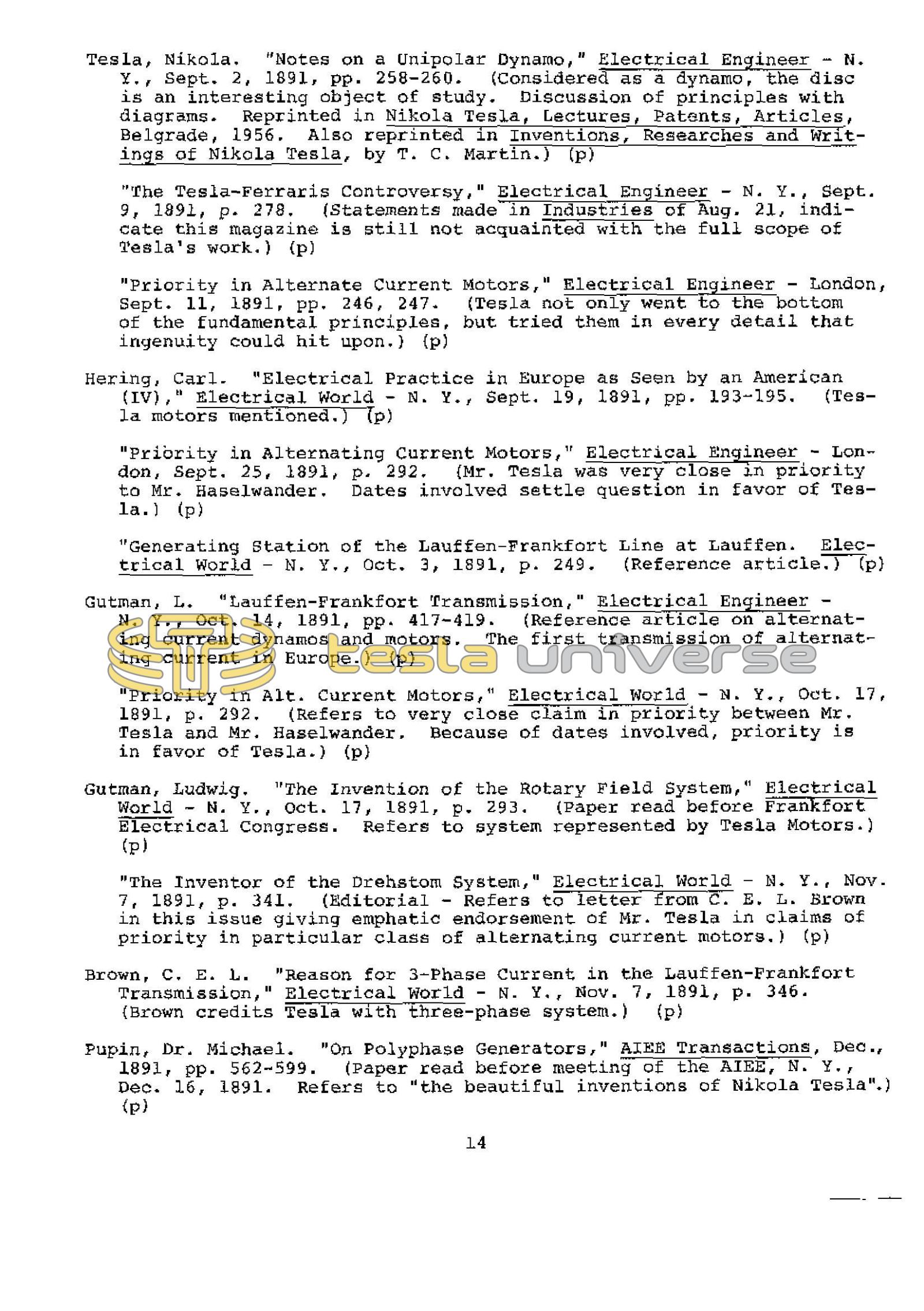 Dr. Nikola Tesla Bibliography - Page 14 | Tesla Universe