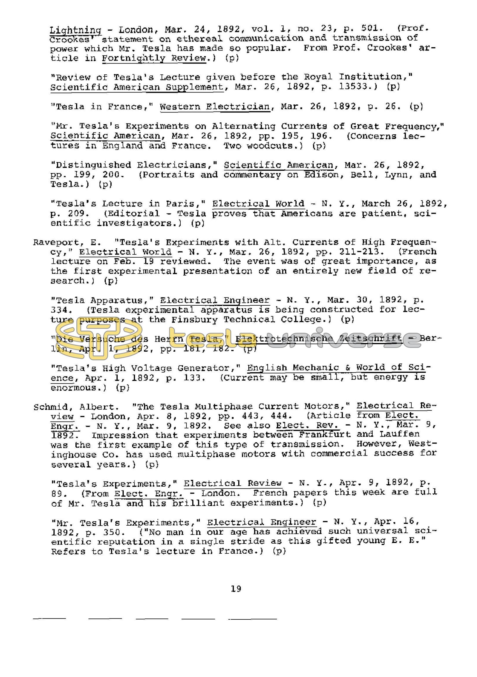 Dr. Nikola Tesla Bibliography - Page 19 | Tesla Universe