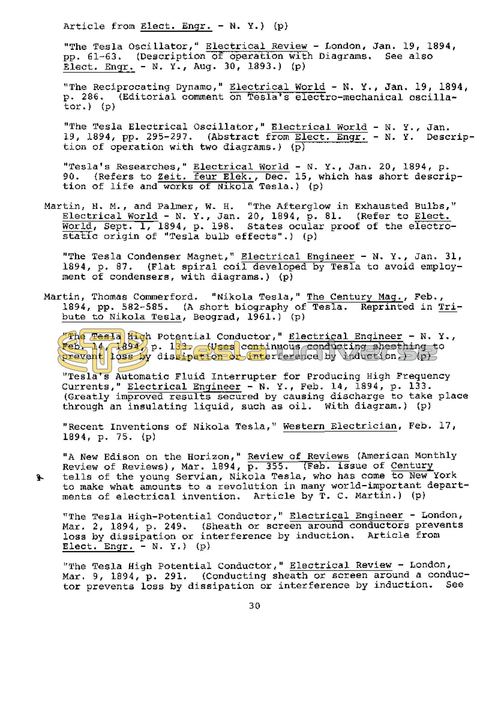 Dr. Nikola Tesla Bibliography - Page 30 | Tesla Universe