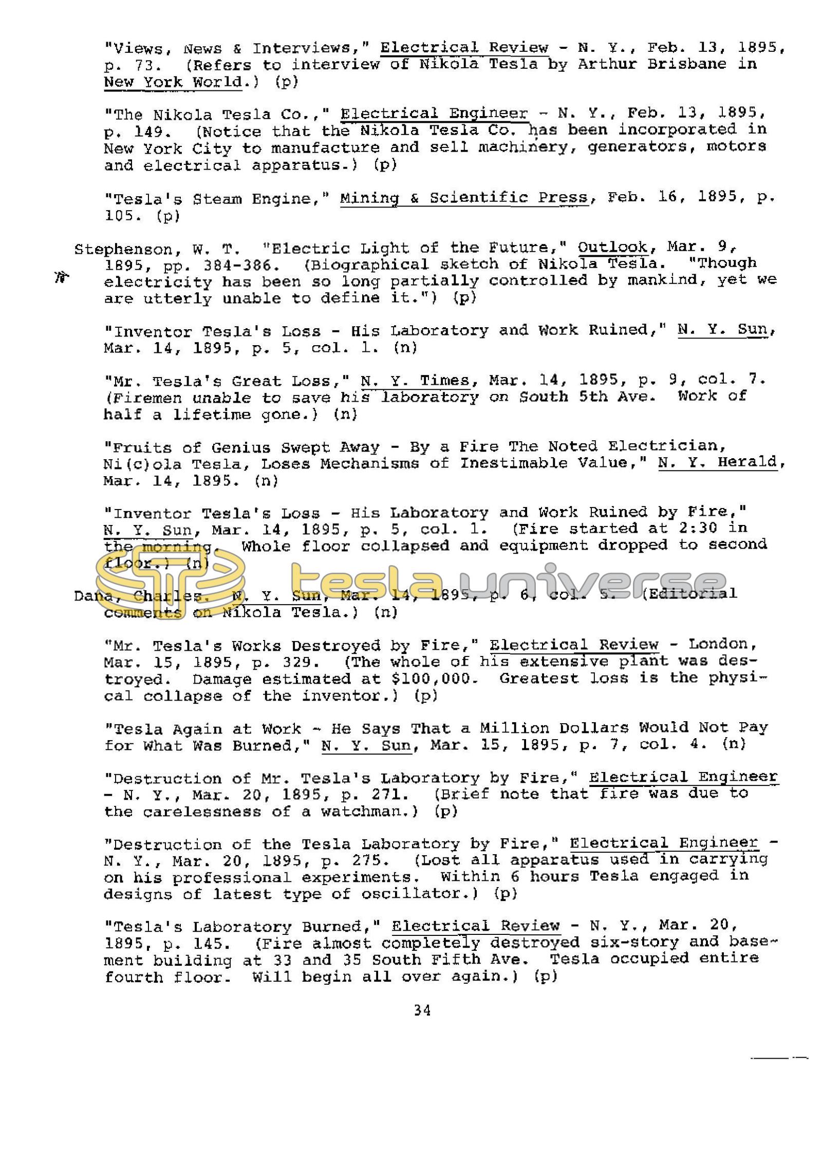 Dr. Nikola Tesla Bibliography - Page 34 | Tesla Universe