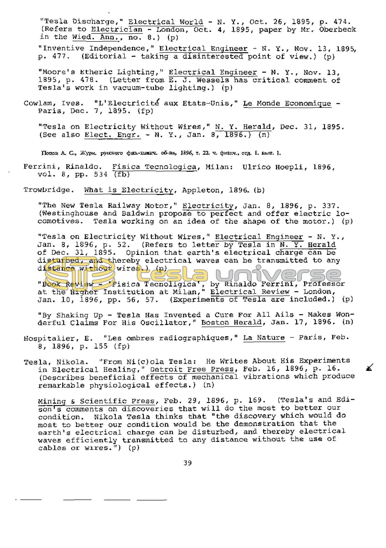 Dr. Nikola Tesla Bibliography - Page 39 | Tesla Universe