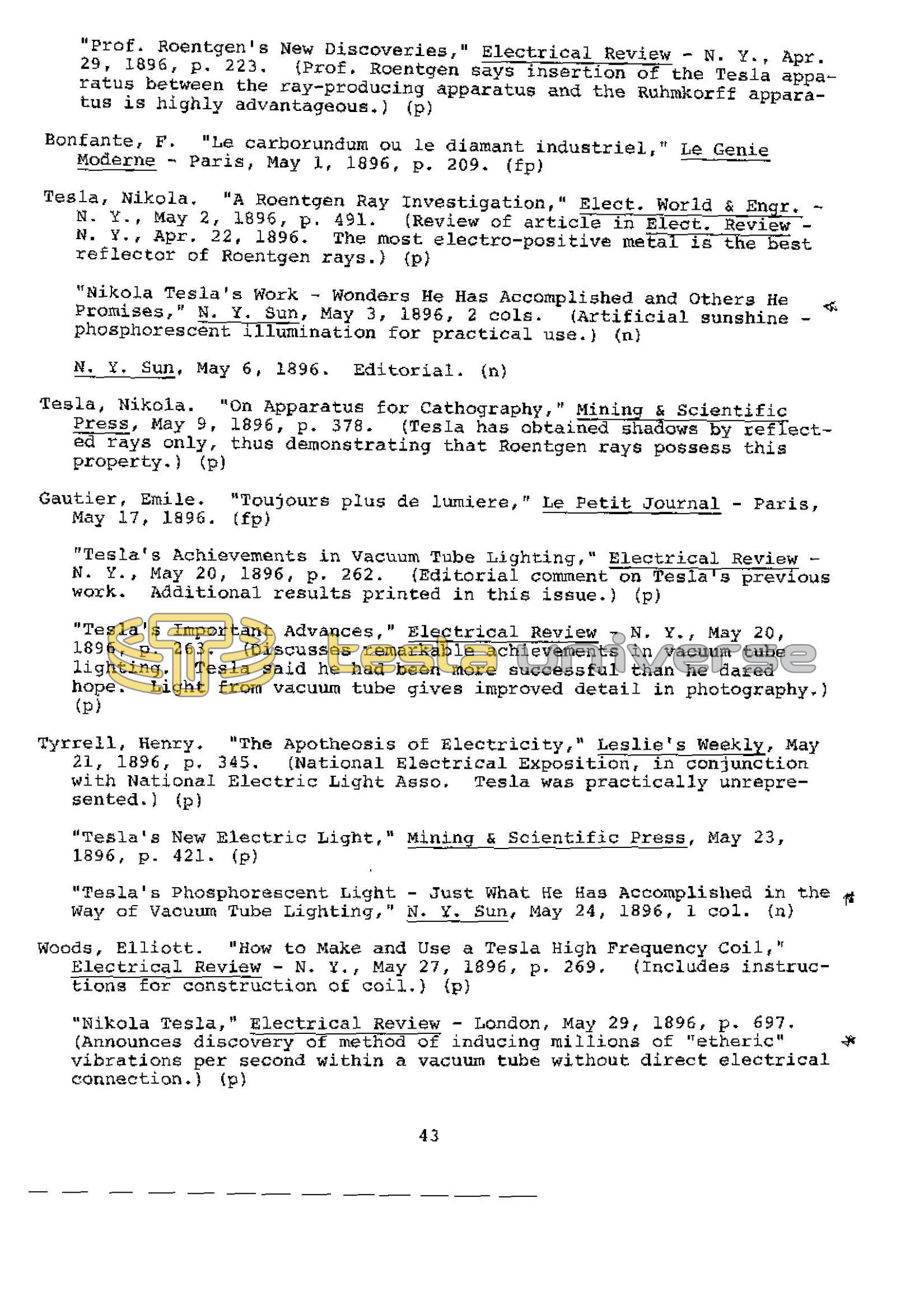 Dr. Nikola Tesla Bibliography - Page 43 | Tesla Universe