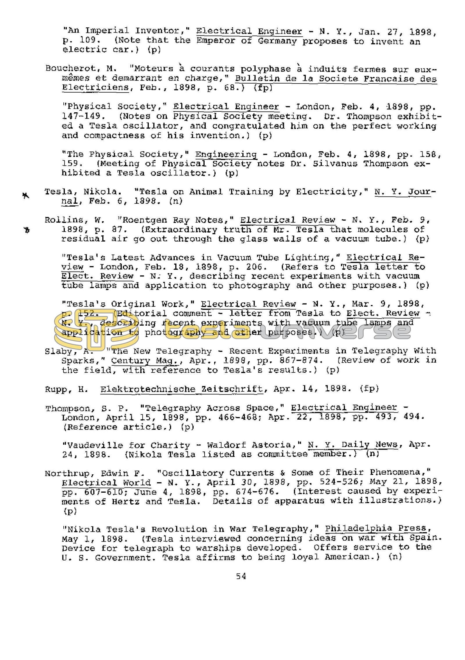 Dr. Nikola Tesla Bibliography - Page 54 | Tesla Universe