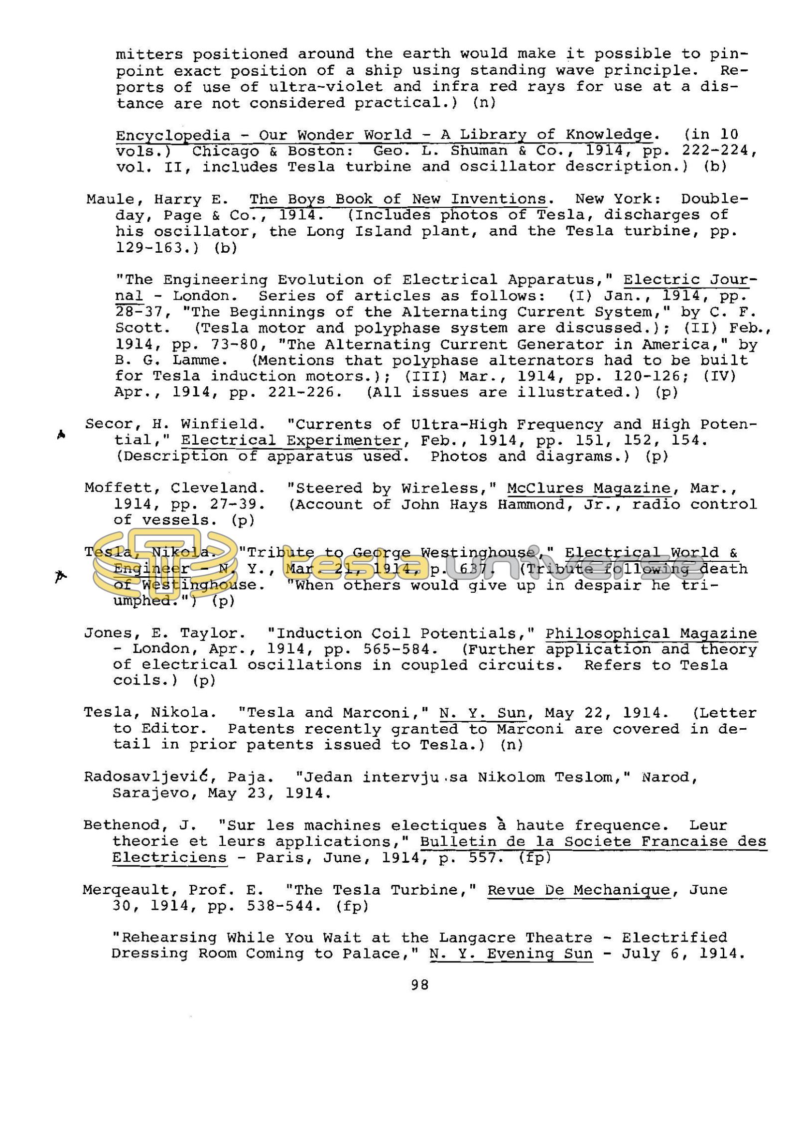 Dr. Nikola Tesla Bibliography - Page 98 | Tesla Universe