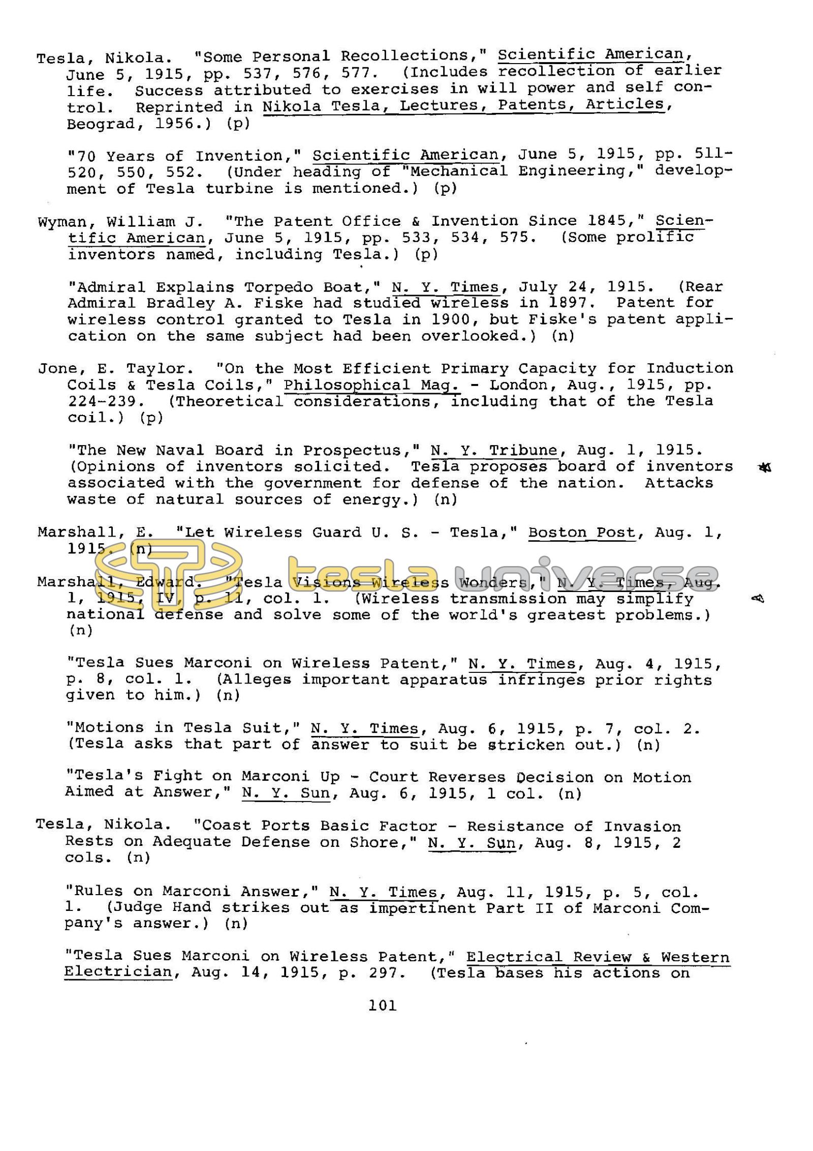 Dr. Nikola Tesla Bibliography - Page 101 | Tesla Universe