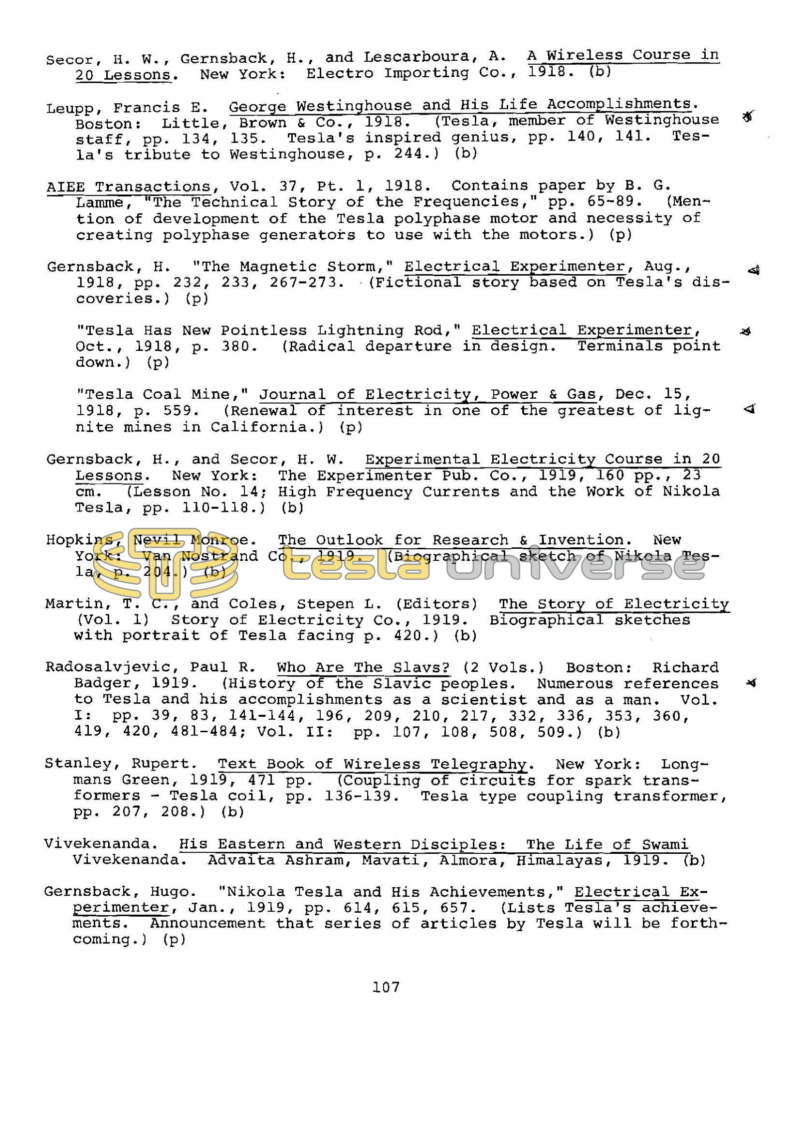 Dr. Nikola Tesla Bibliography - Page 107 | Tesla Universe