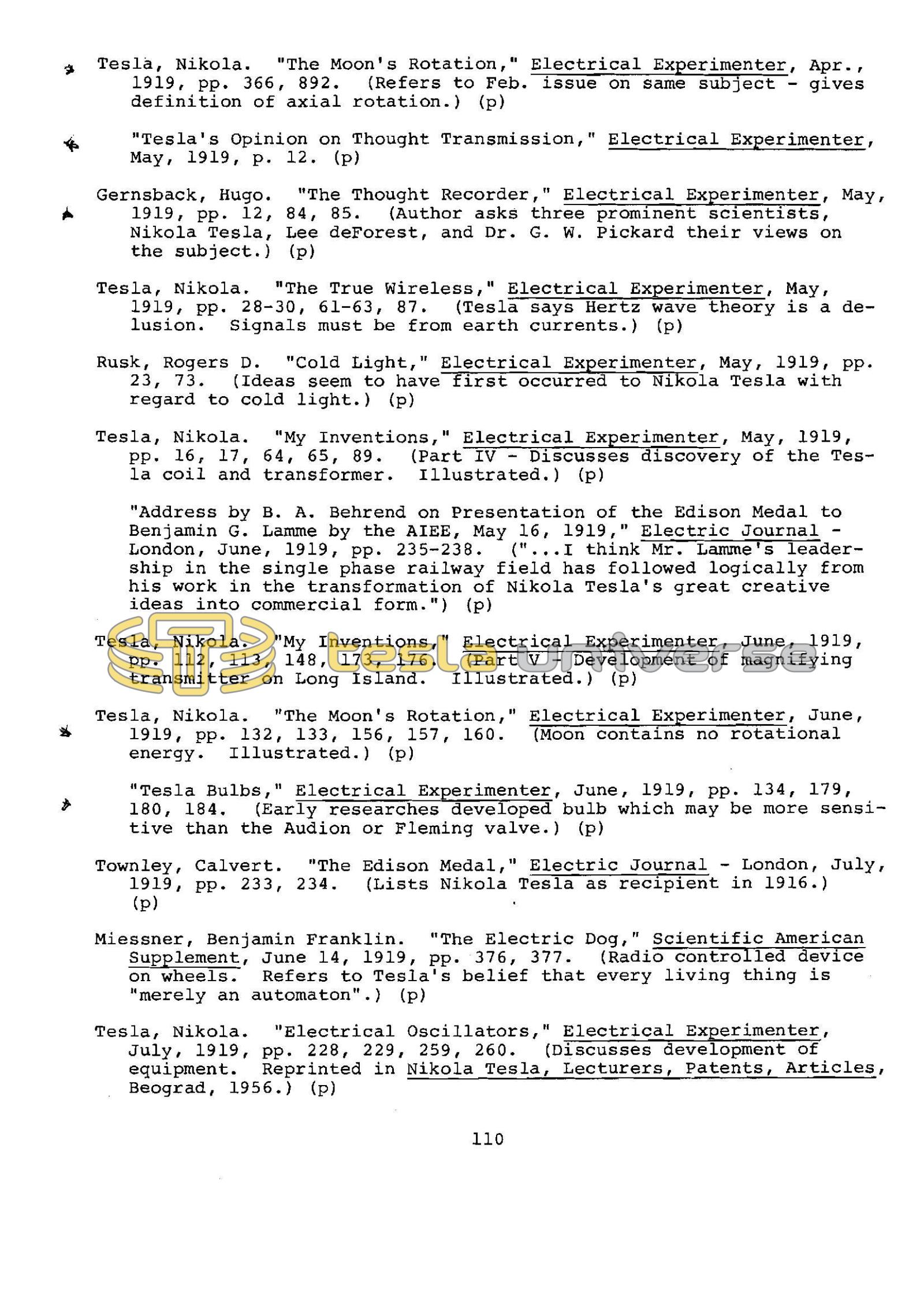 Dr. Nikola Tesla Bibliography - Page 110 | Tesla Universe