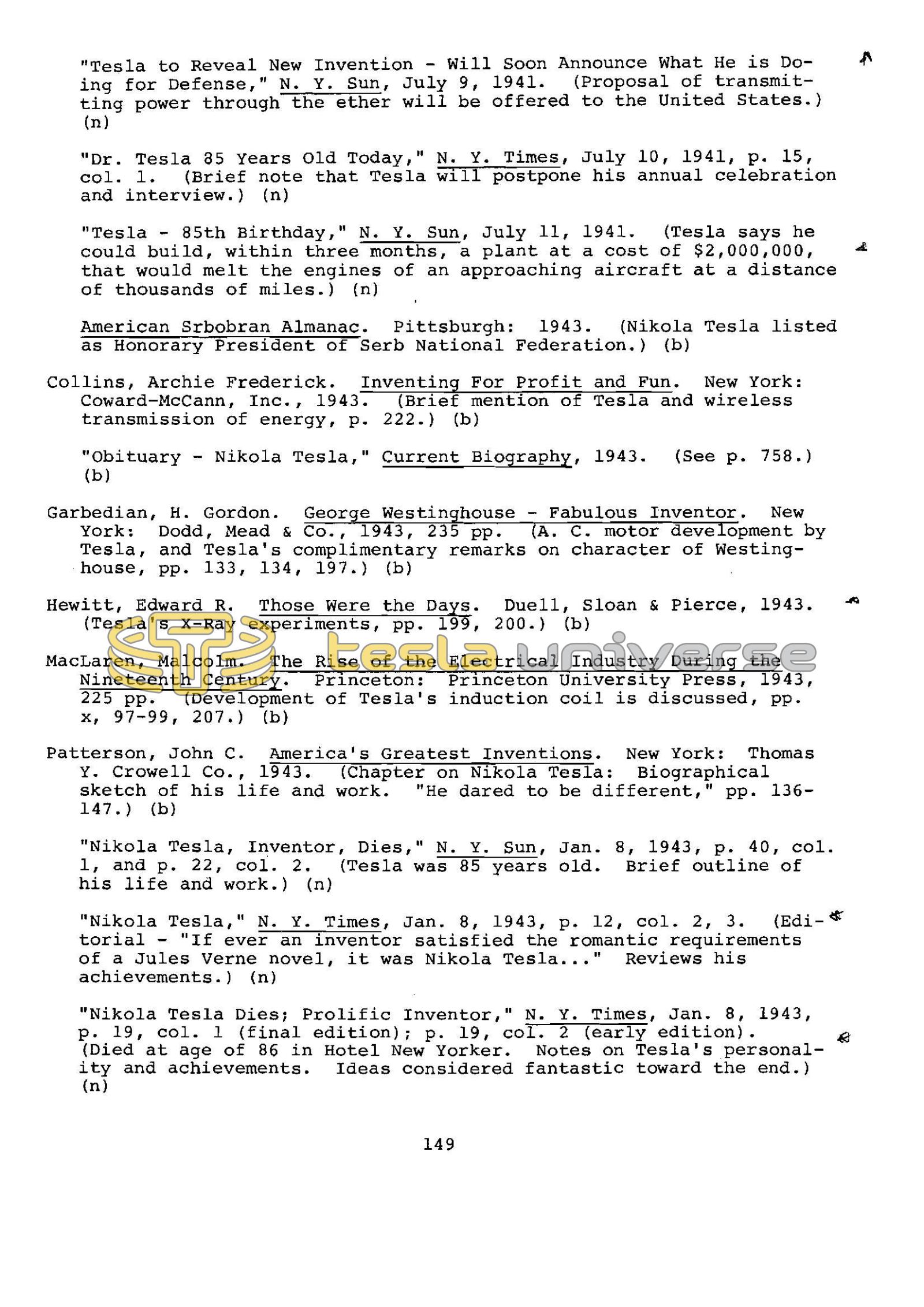 Dr. Nikola Tesla Bibliography - Page 149 | Tesla Universe