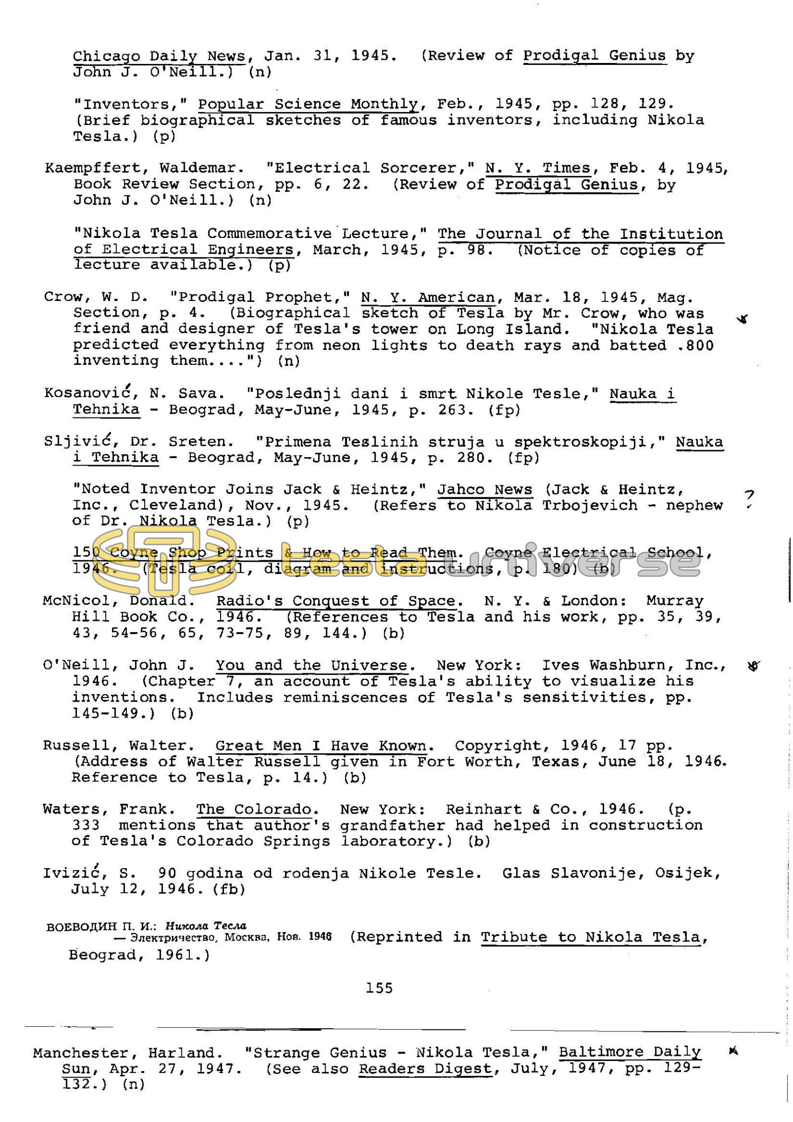 Dr. Nikola Tesla Bibliography - Page 155 | Tesla Universe