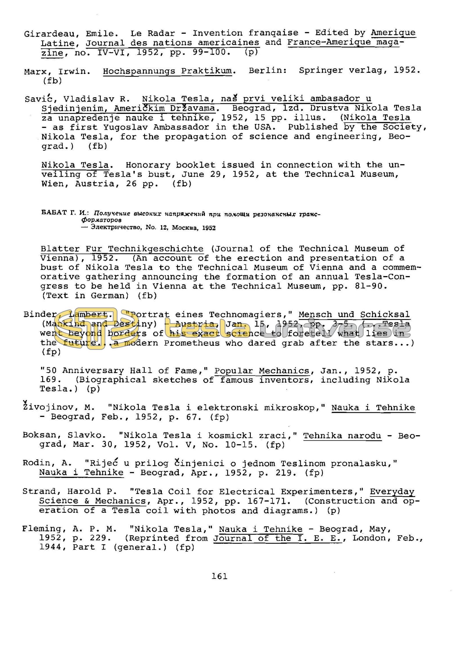 Dr. Nikola Tesla Bibliography - Page 161 | Tesla Universe