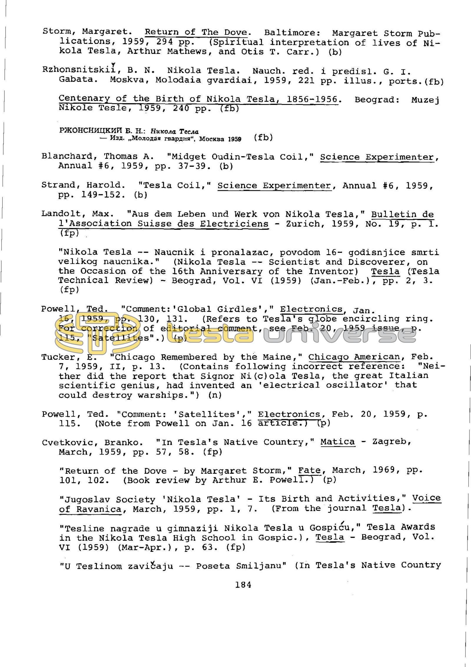 Dr. Nikola Tesla Bibliography - Page 184 | Tesla Universe
