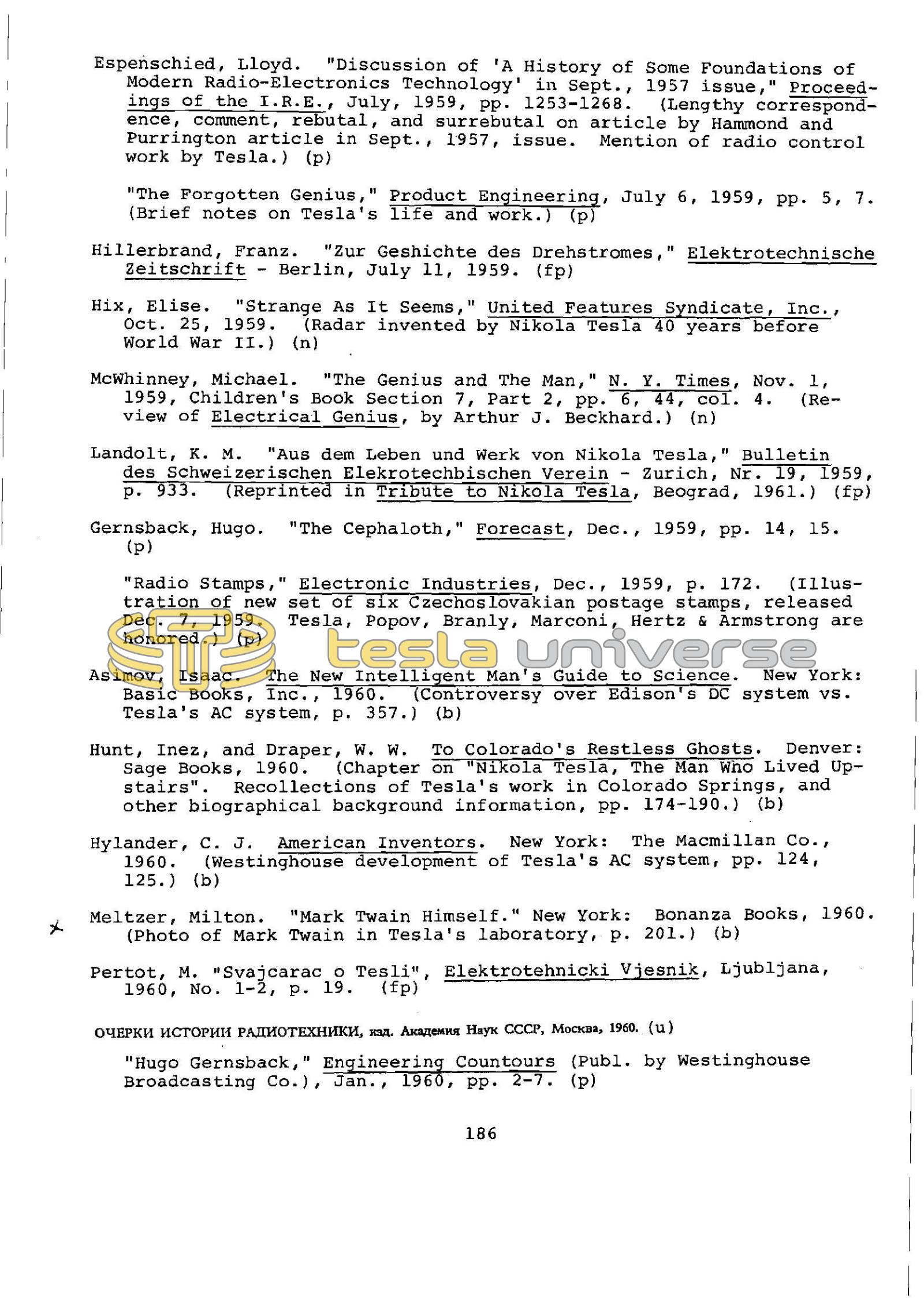 Dr. Nikola Tesla Bibliography - Page 186 | Tesla Universe