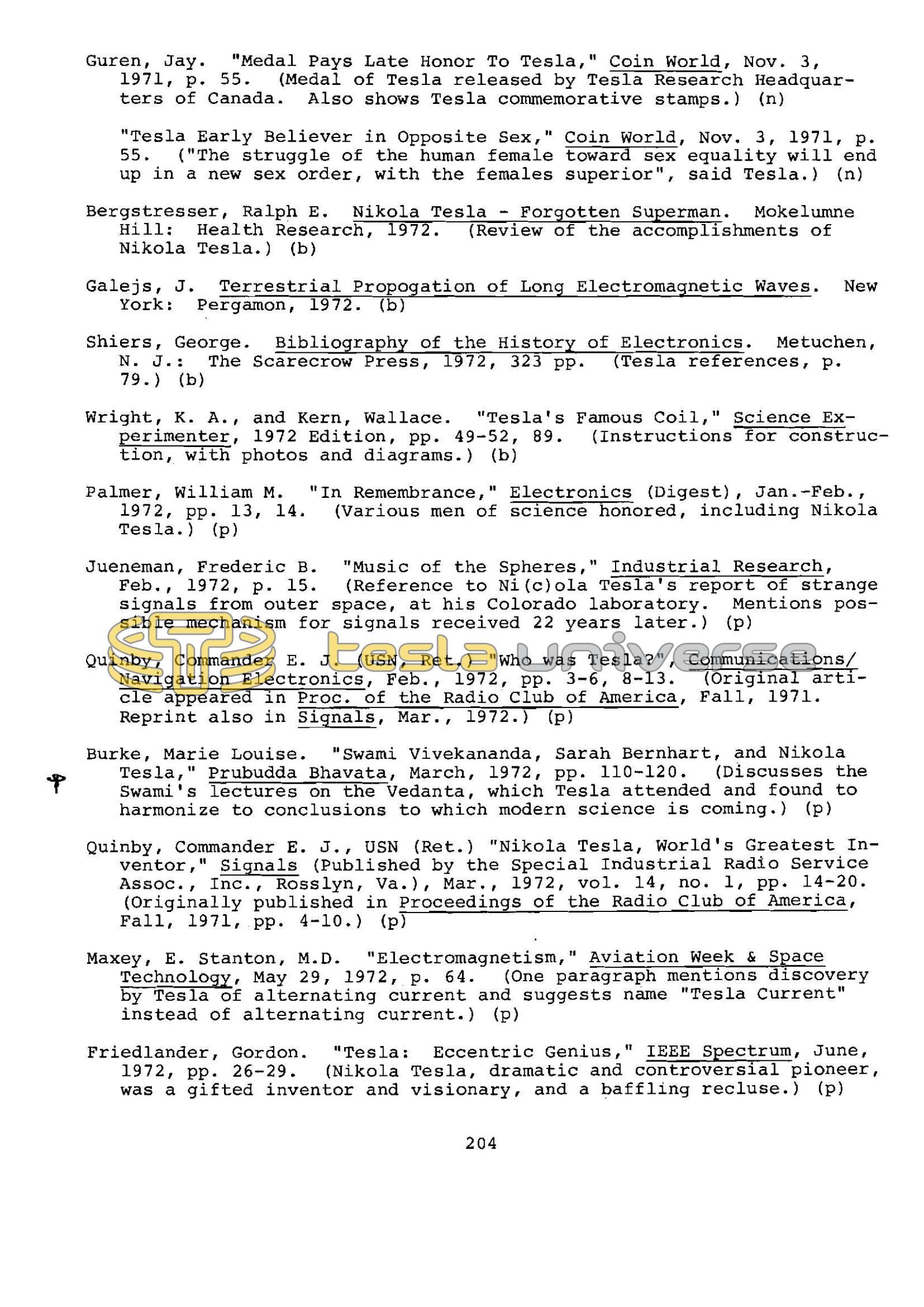 Dr. Nikola Tesla Bibliography - Page 204 | Tesla Universe