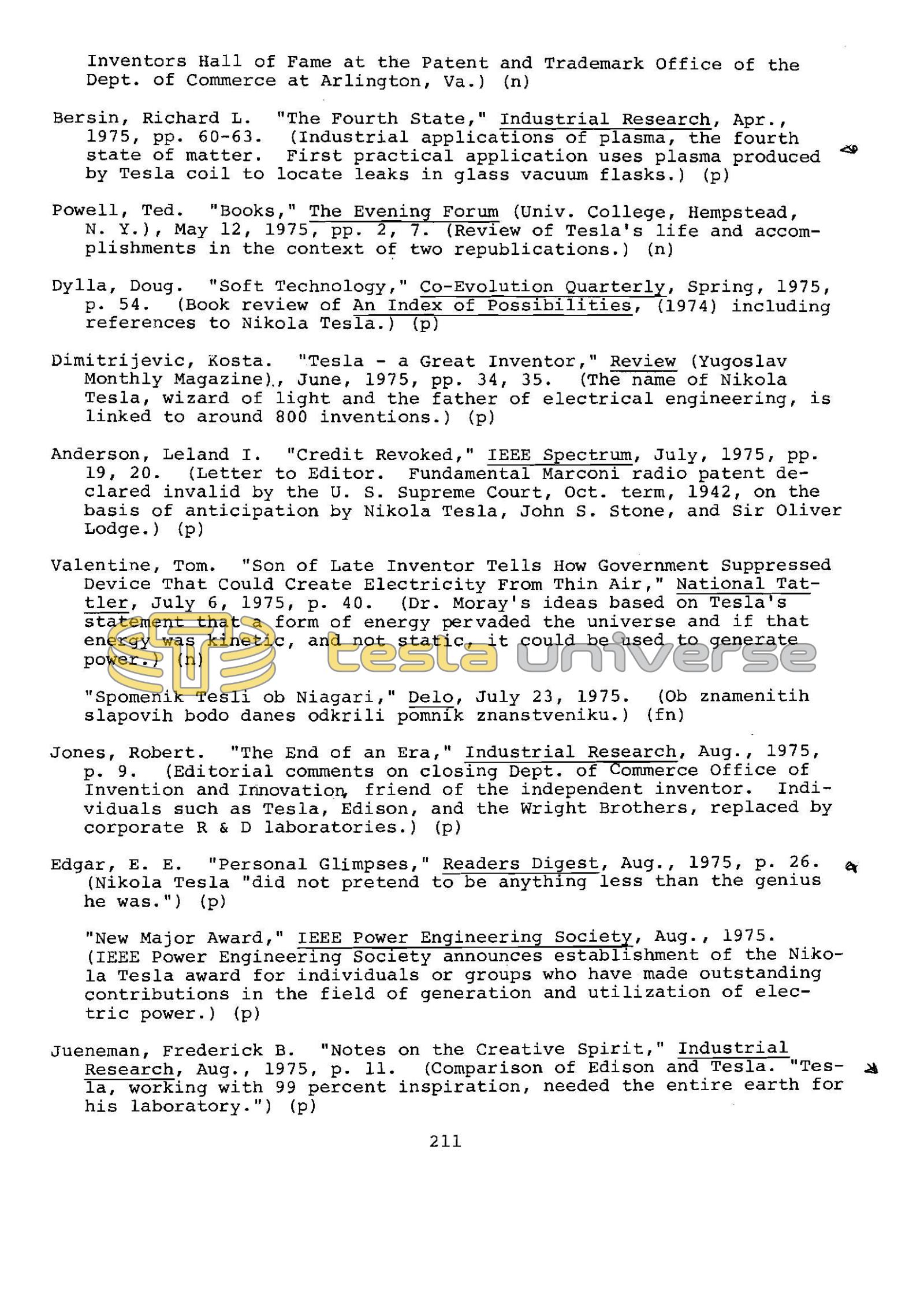 Dr. Nikola Tesla Bibliography - Page 211 | Tesla Universe