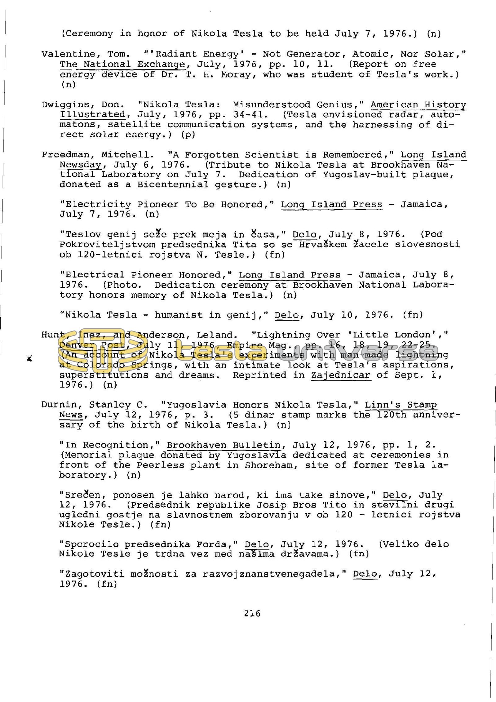 Dr. Nikola Tesla Bibliography - Page 216 | Tesla Universe