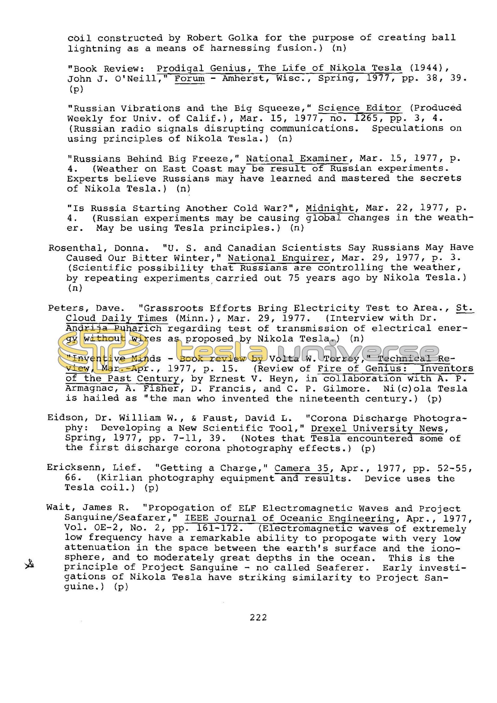 Dr. Nikola Tesla Bibliography - Page 222 | Tesla Universe