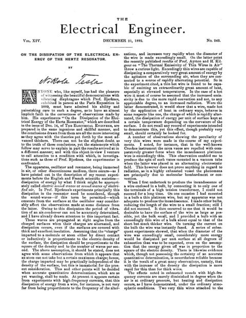 On the Dissipation of the Electrical Energy of the Hertz Resonator ...