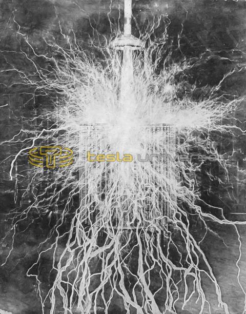 Tesla's Colorado Springs extra coil with streamers from a pointed wire ...