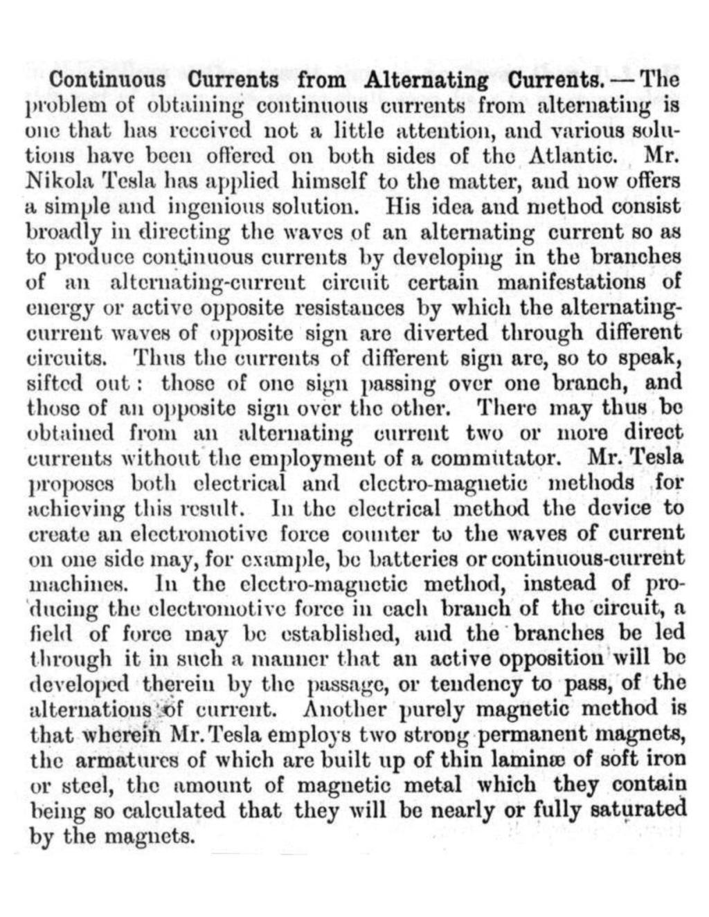 Continuous Currents from Alternating Currents | Tesla Universe