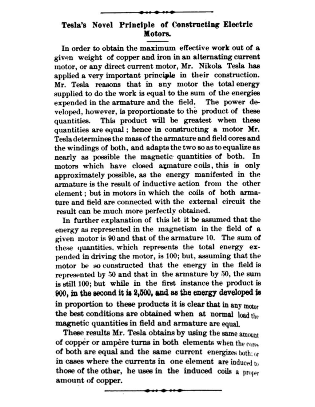 Tesla’s Novel Principle of Constructing Electric Motors | Tesla Universe