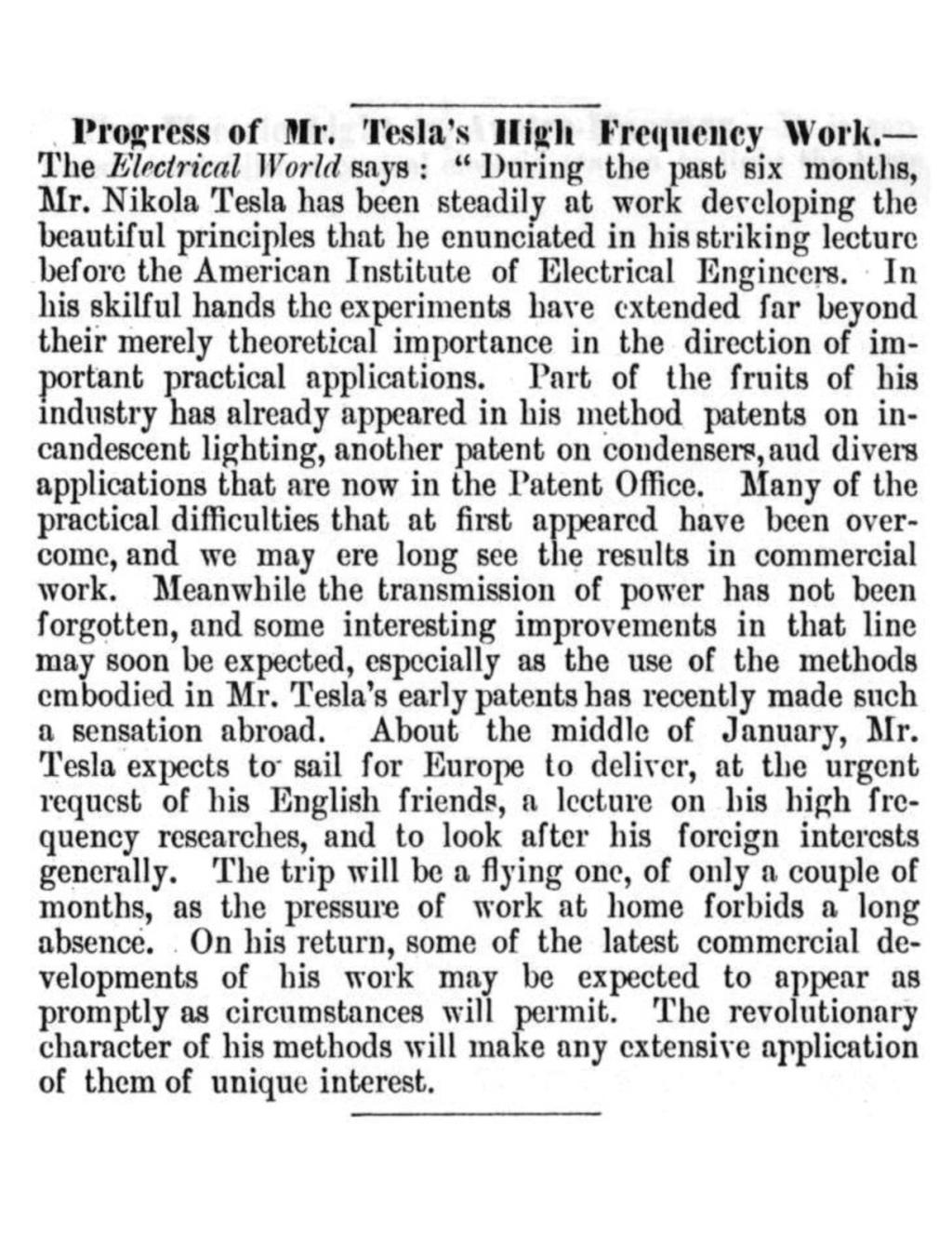 Progress of Mr. Tesla’s High Frequency Work | Tesla Universe