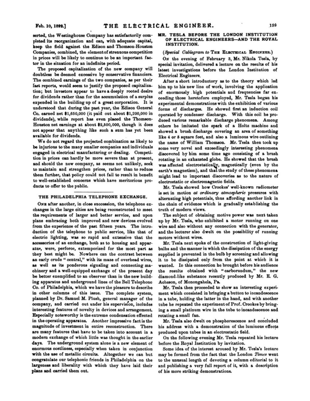 Mr. Tesla Before The London Institution of Electical Engineers and The ...