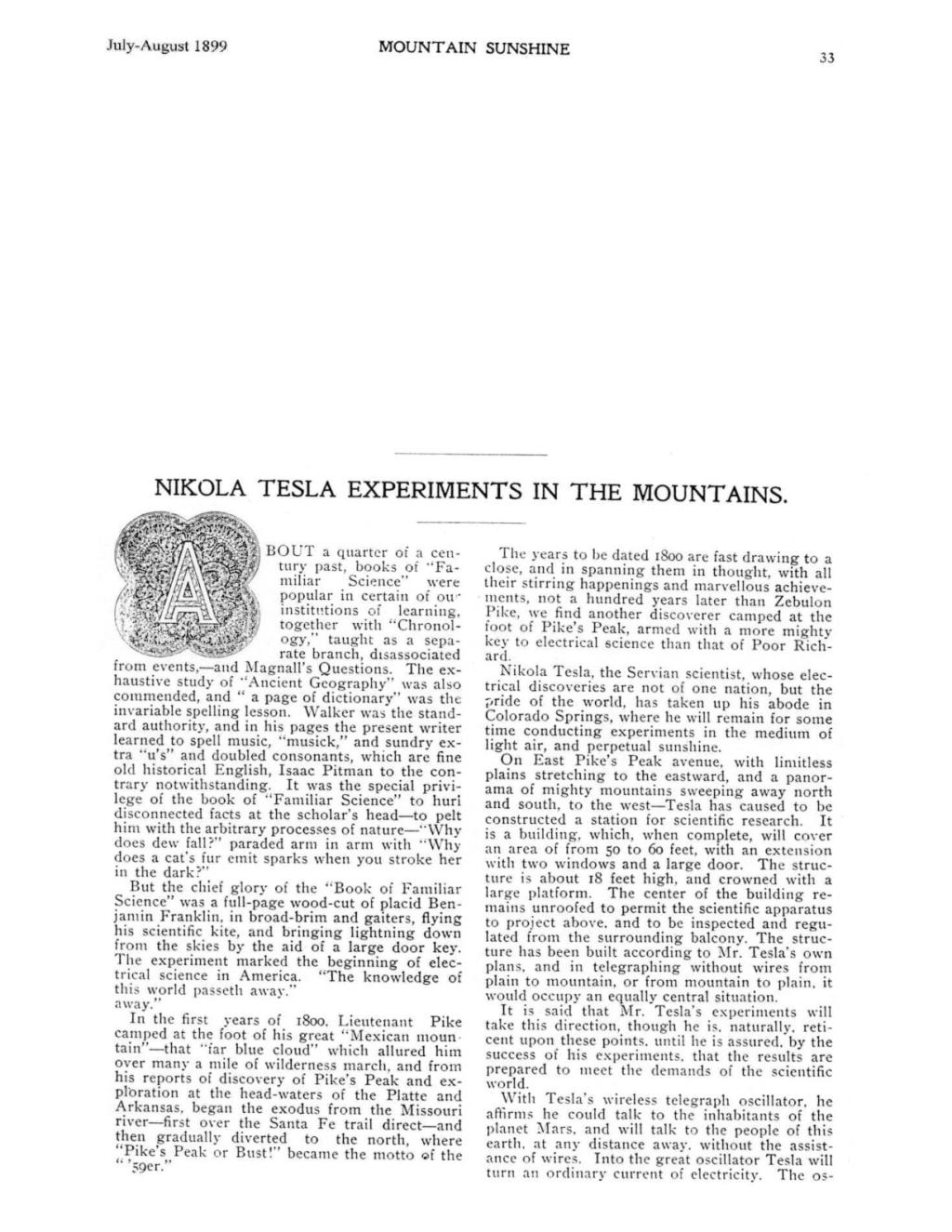 Nikola Tesla Experiments in the Mountains | Tesla Universe