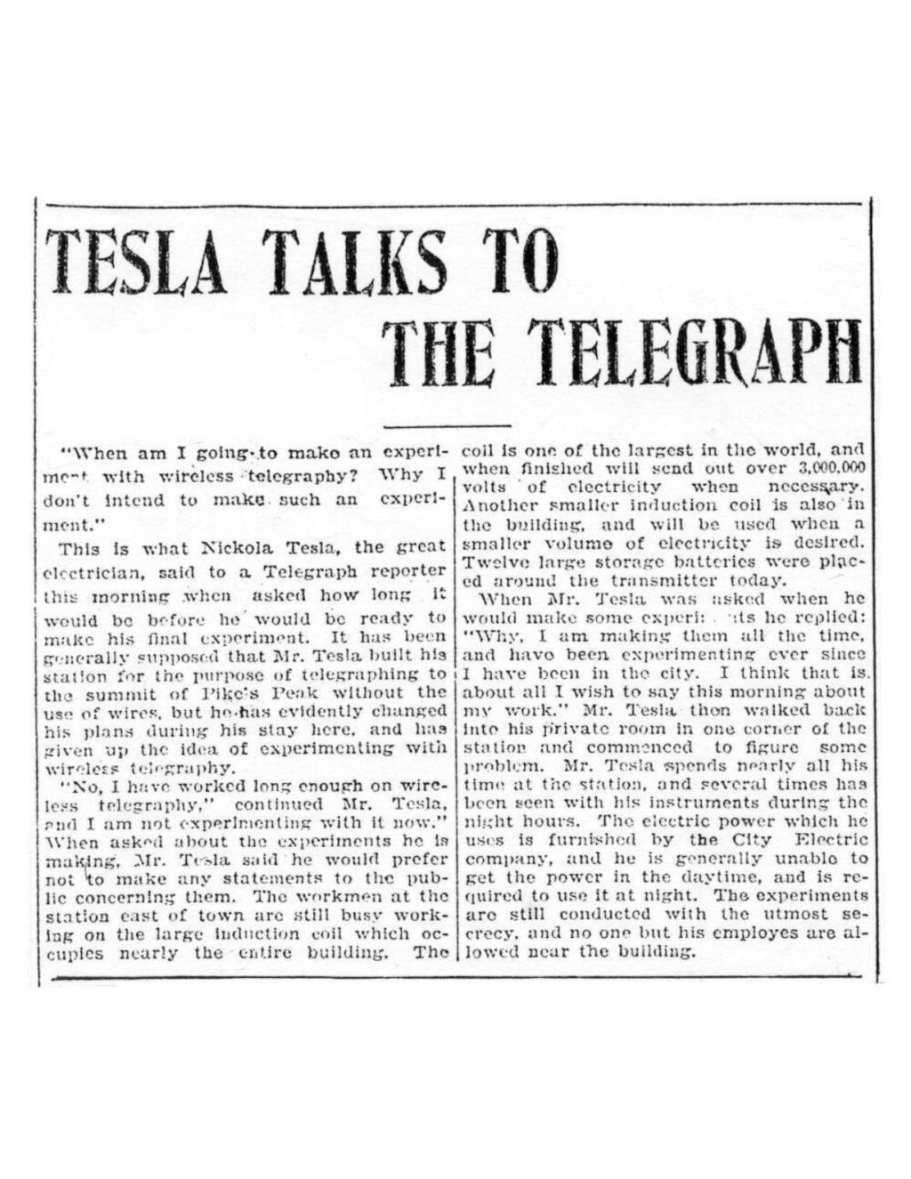 Tesla Talks to the Telegraph | Tesla Universe