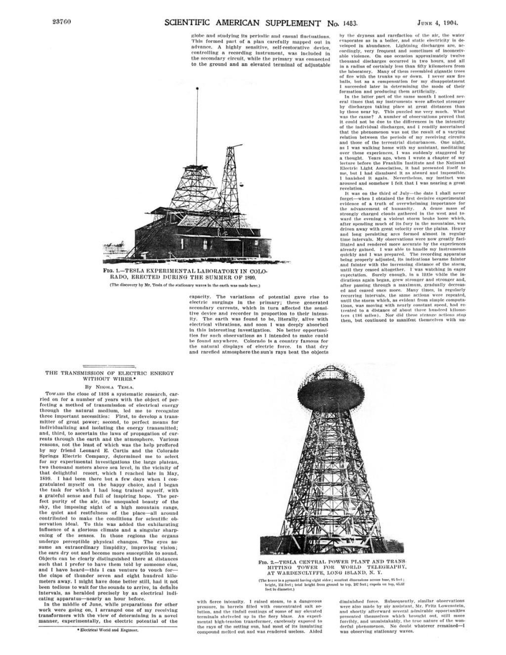 The Transmission of Electrical Energy Without Wires | Tesla Universe