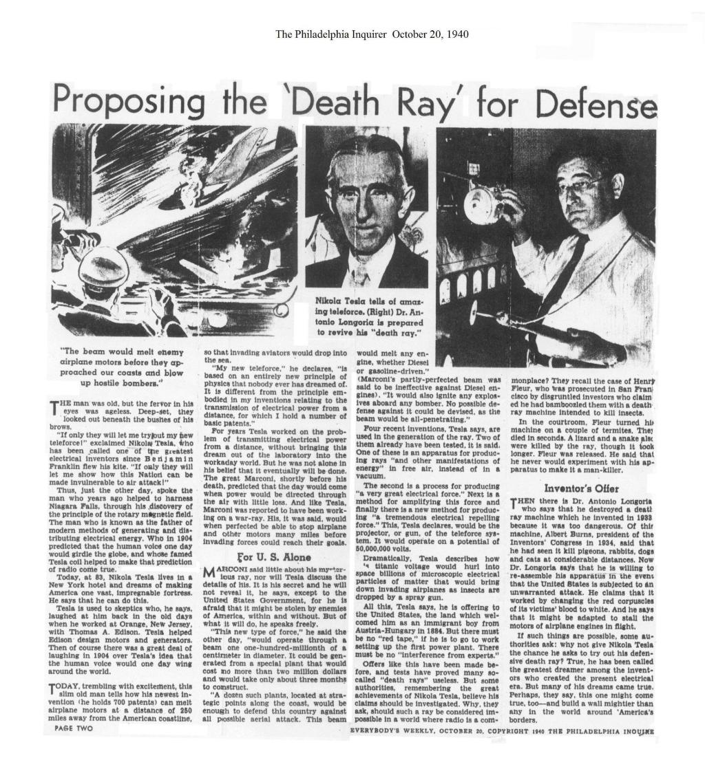 Proposing the 'Death Ray' for Defense | Tesla Universe